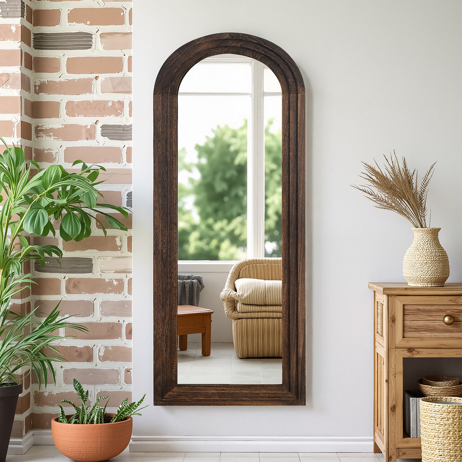 Loon Peak® Chic Ornate Solid Wood Accent Mirror Distressed Arch Wall ...