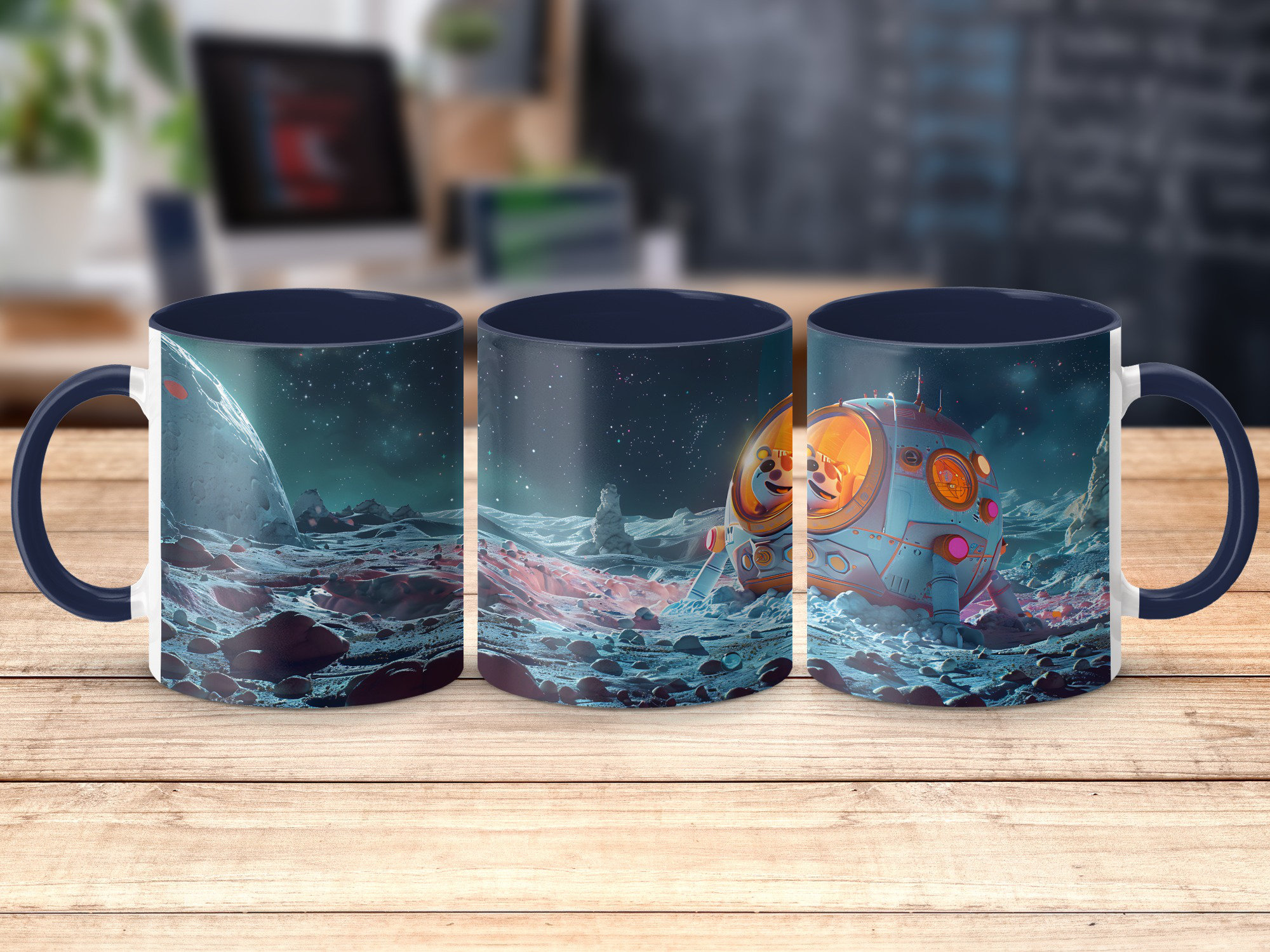 East Urban Home Set of 4 Colourful 3D Design 11oz Accent Mugs – White ...