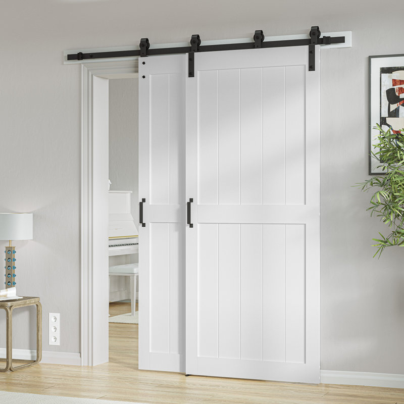 SMARTSTANDARD Manufactured Wood Paneled Bypass Barn Door Double Doors ...