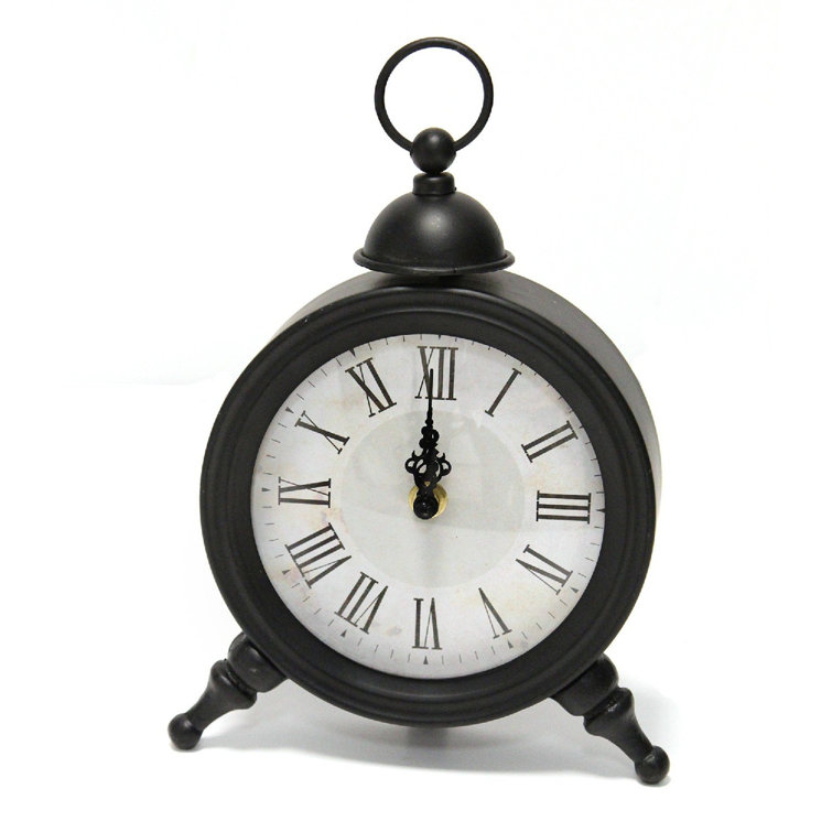 Canora Grey Horloge de table analogique traditionnelle en métal noir ...