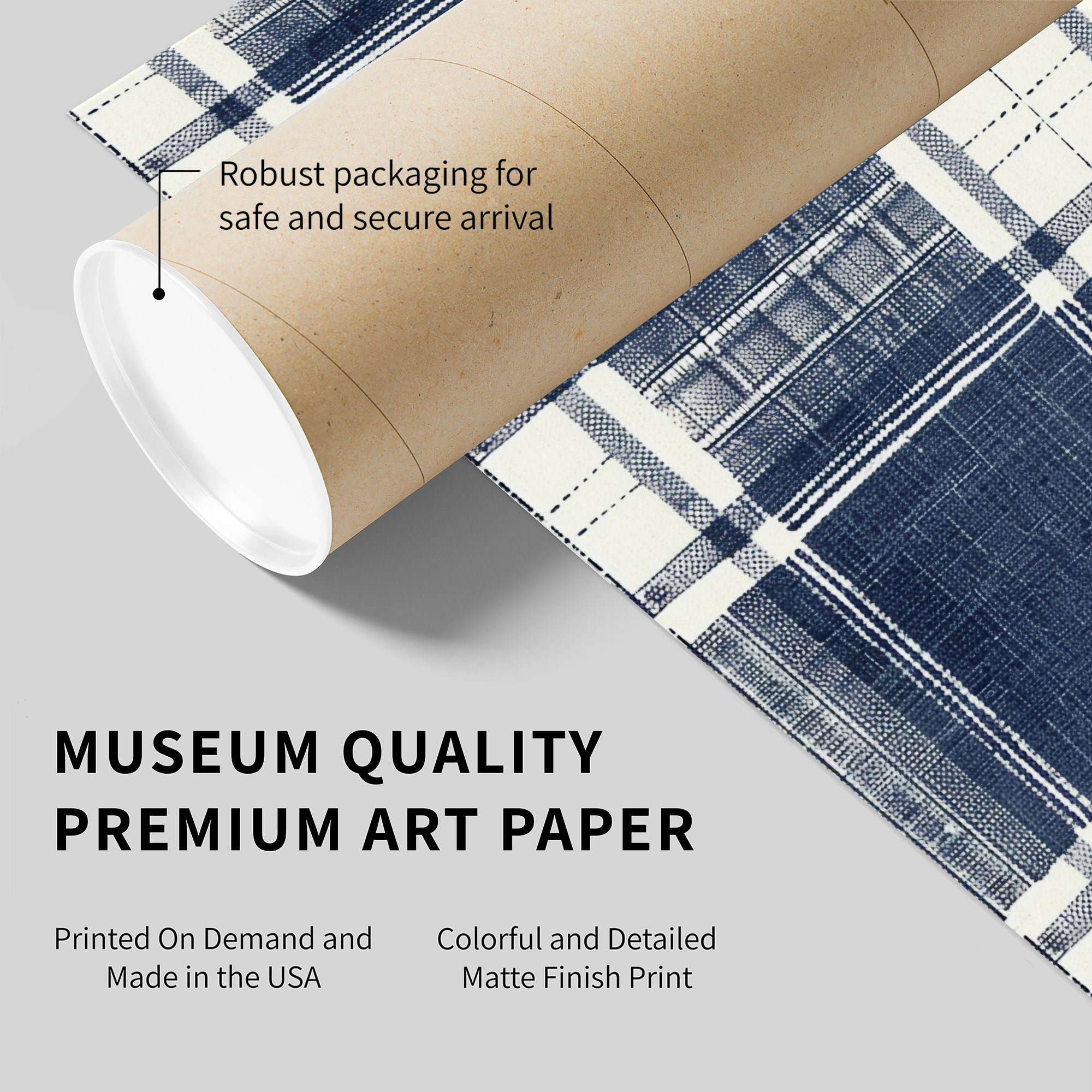 Ebern Designs Abstract Navy Blue Plaid Pattern III Modern Unframed Art ...