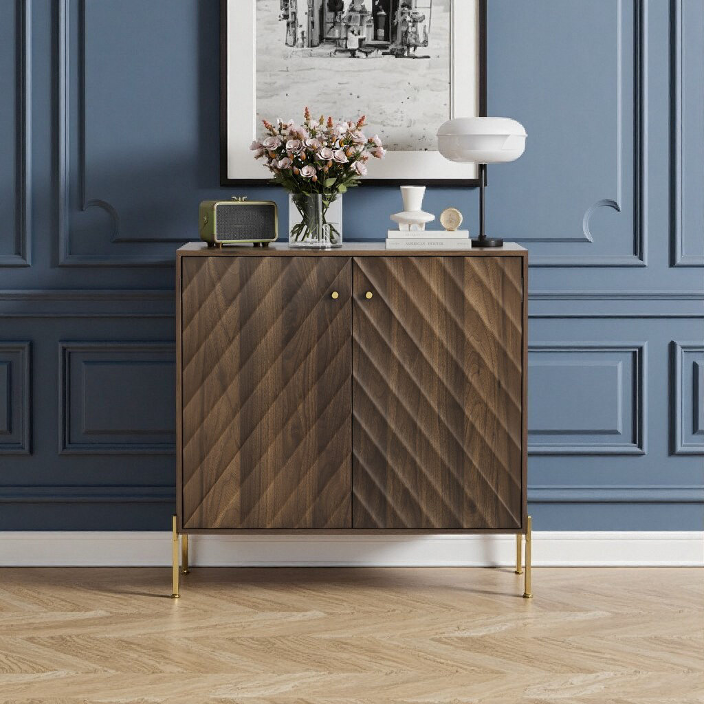 Ebern Designs Mid-Century Modern Walnut Effect Buffet Cabinet with Wave ...