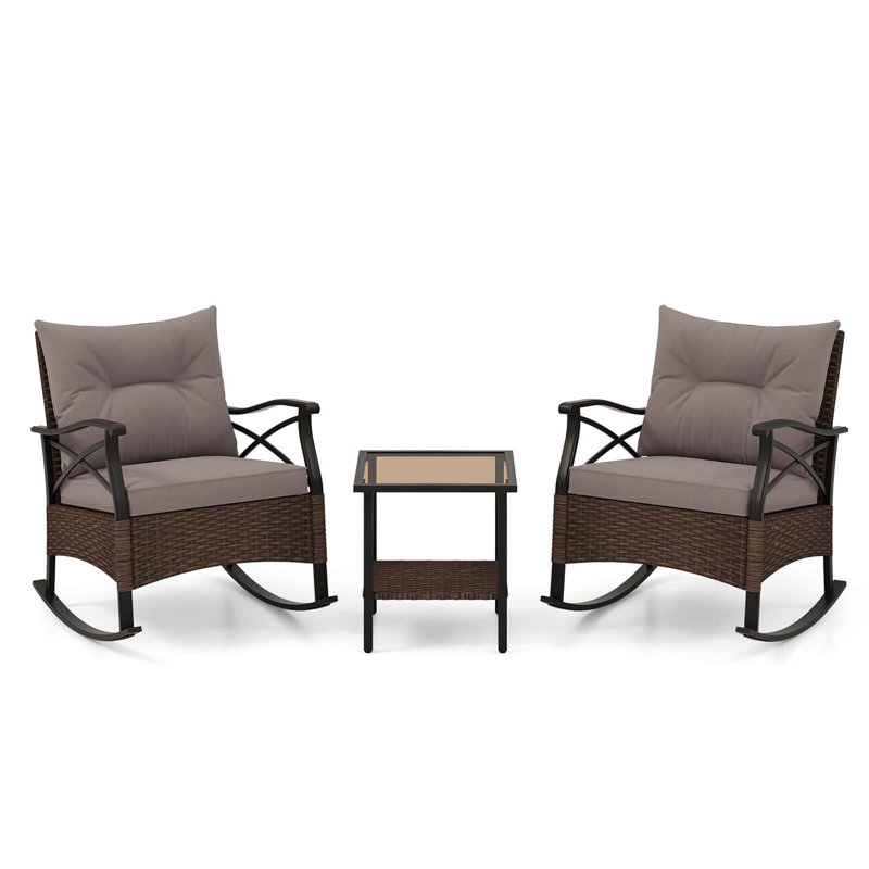 Winston Porter 3 Pcs Patio Rocker Set With 2-tier Coffee Table & Soft ...