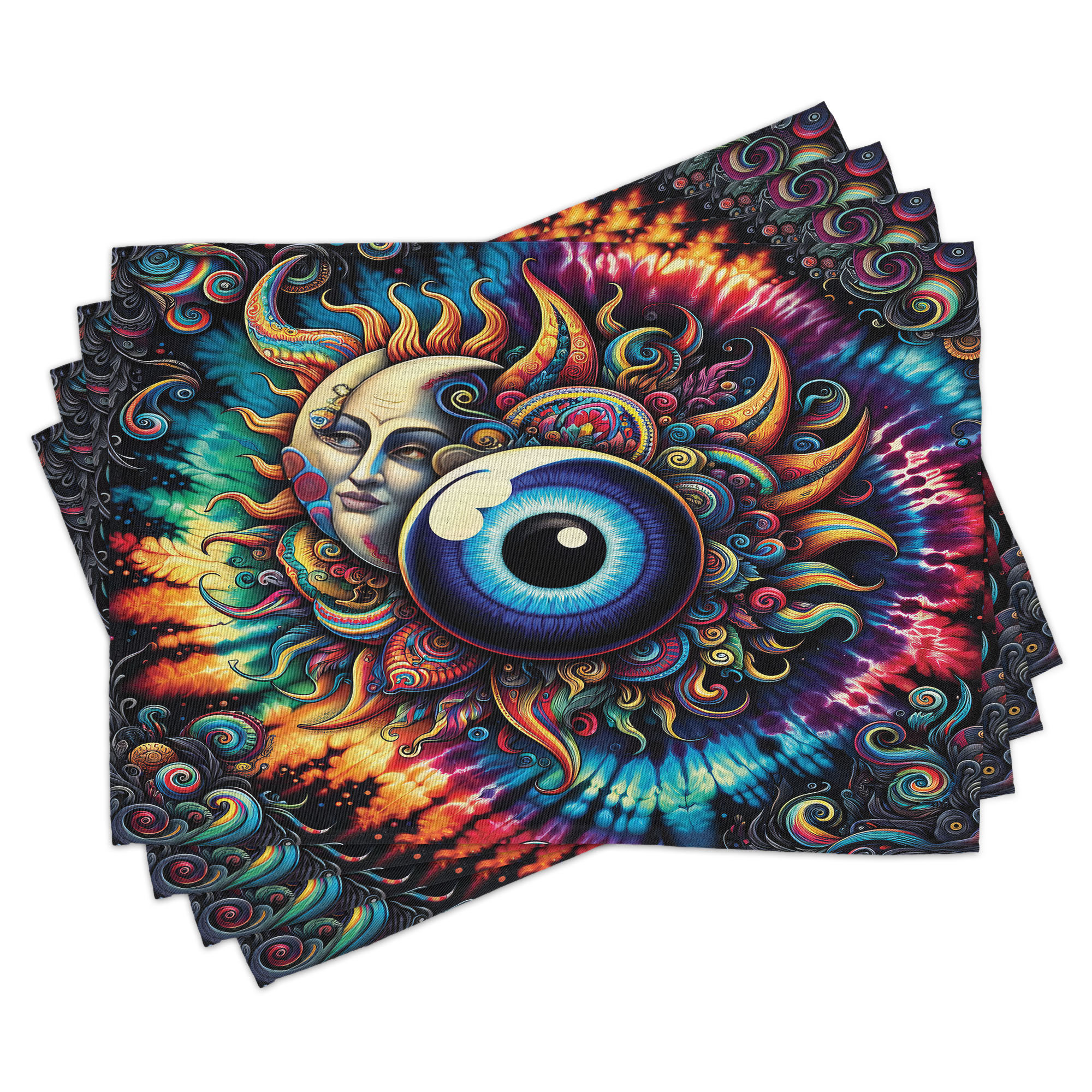 Ambesonne Trippy Place Mats Set of 4 Evil Eye Bohemian Sun Moon ...