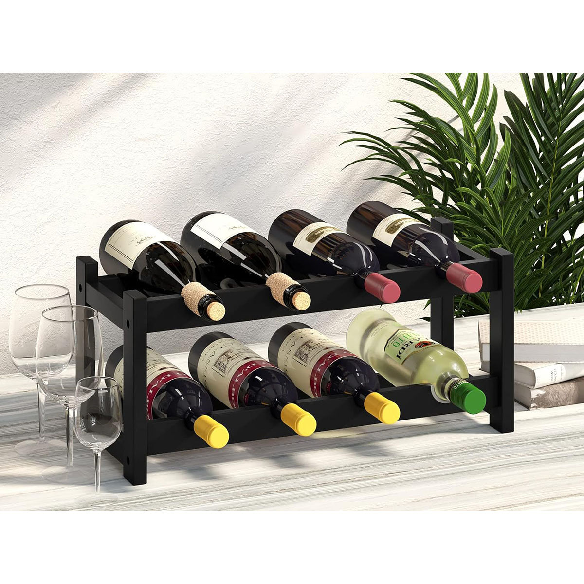 George Oliver Wine Rack Freestanding 8 Bottle 2 Tier Bamboo Wine Racks ...