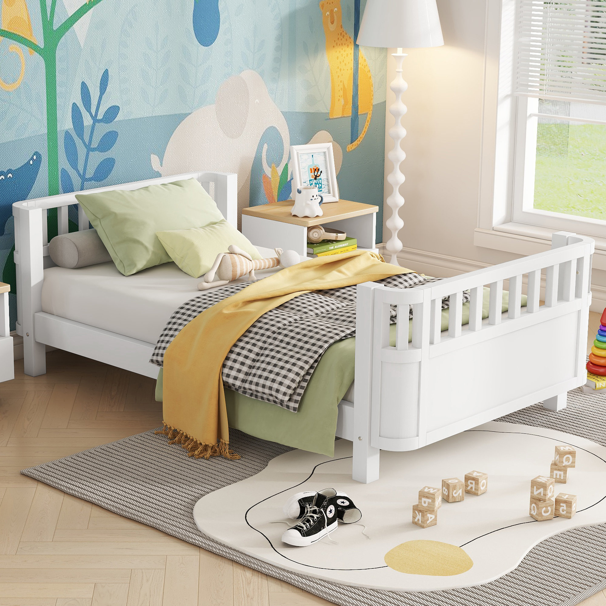 Harriet Bee Wood Platform Bed for Kids, Wood Low Profile Twin Bed with ...