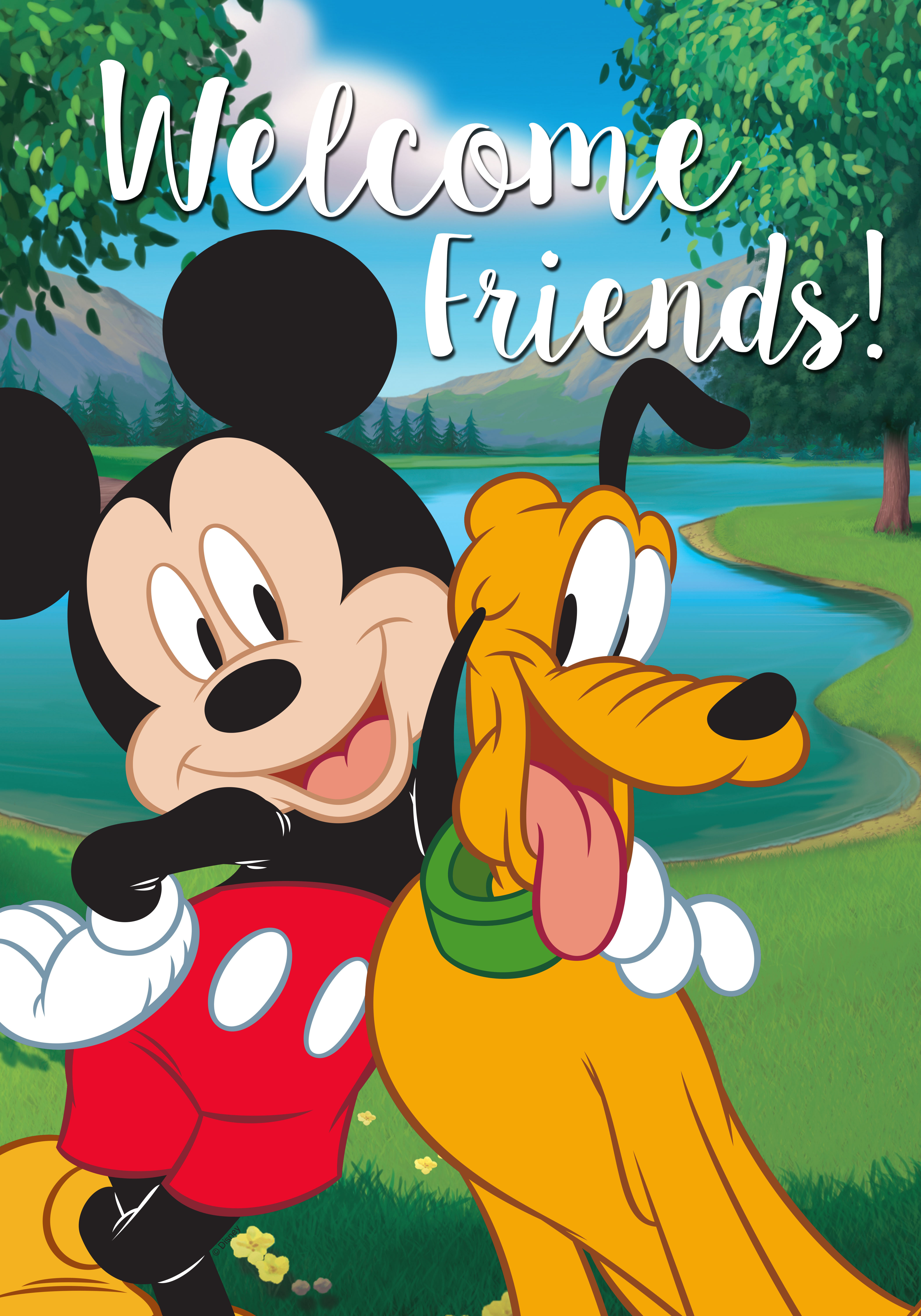 Back Yard Glory Disney Mickey and Pluto Welcome Friends House Flag, 28 ...