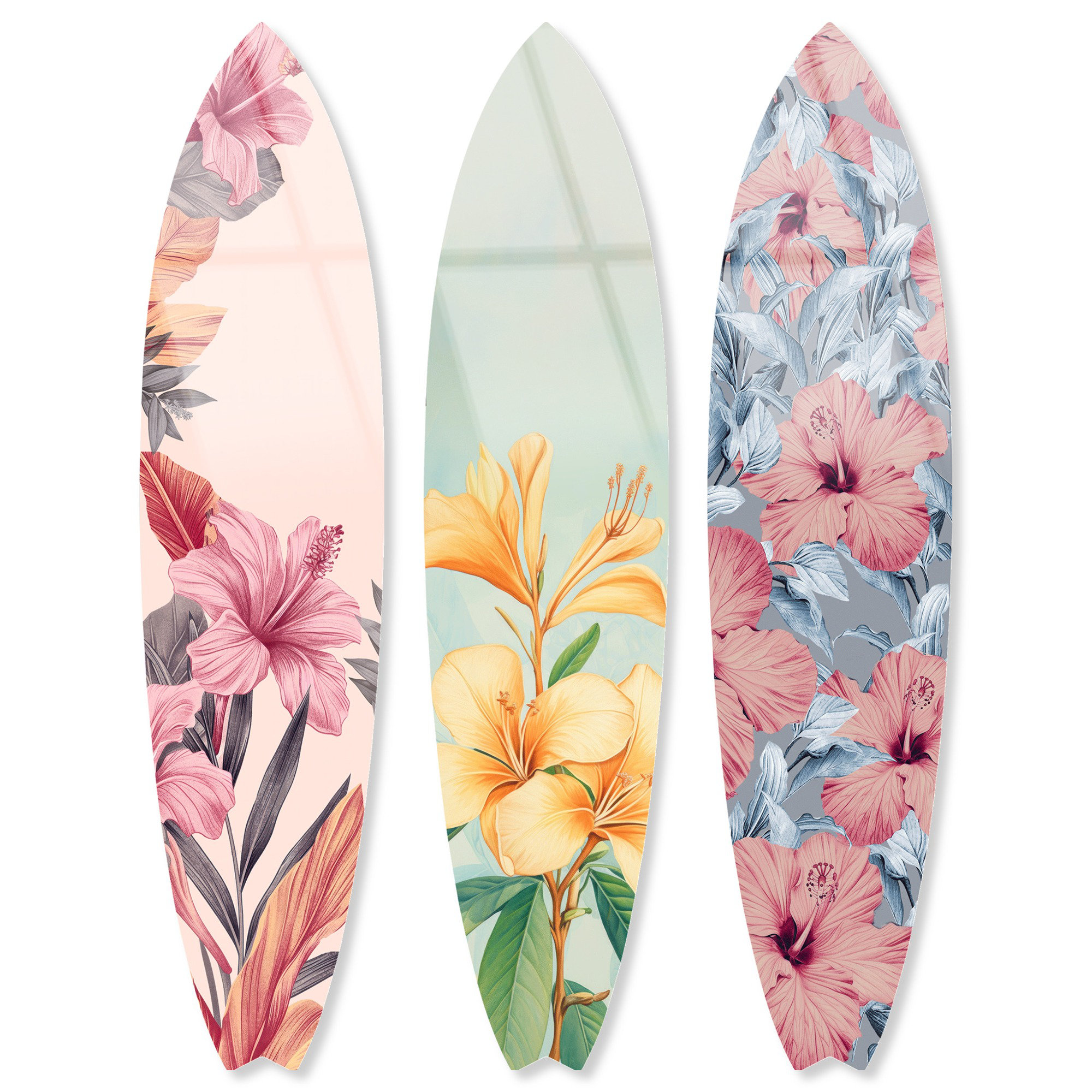 Notori Art Pastel Floralia Surfboard Set Acrylic Coastal Wall Art by ...