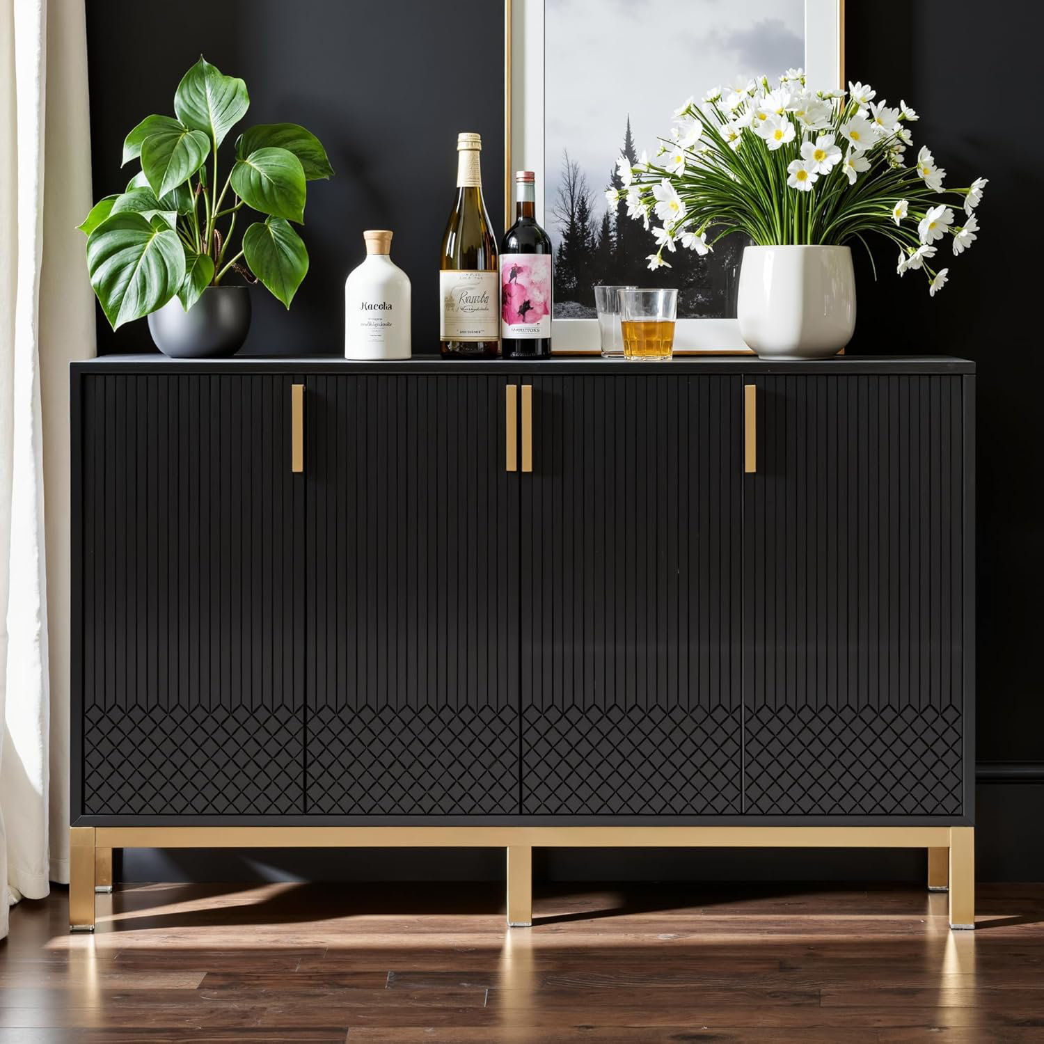 Mercer41 Sideboard Buffet Cabinet With Storage Modern Coffee Bar ...