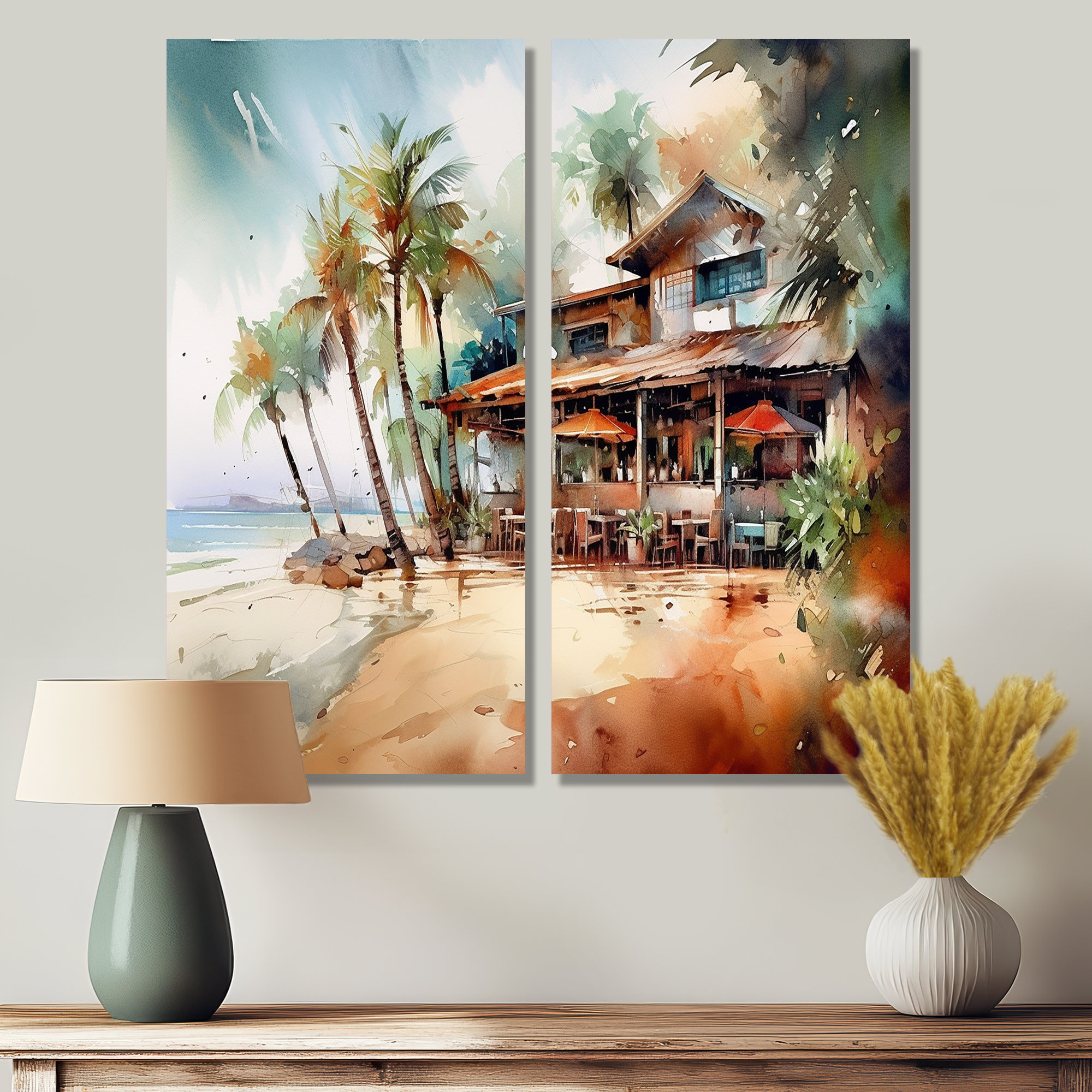 Highland Dunes Tropical Beach House - Gray Traditional Canvas Prints 2 ...