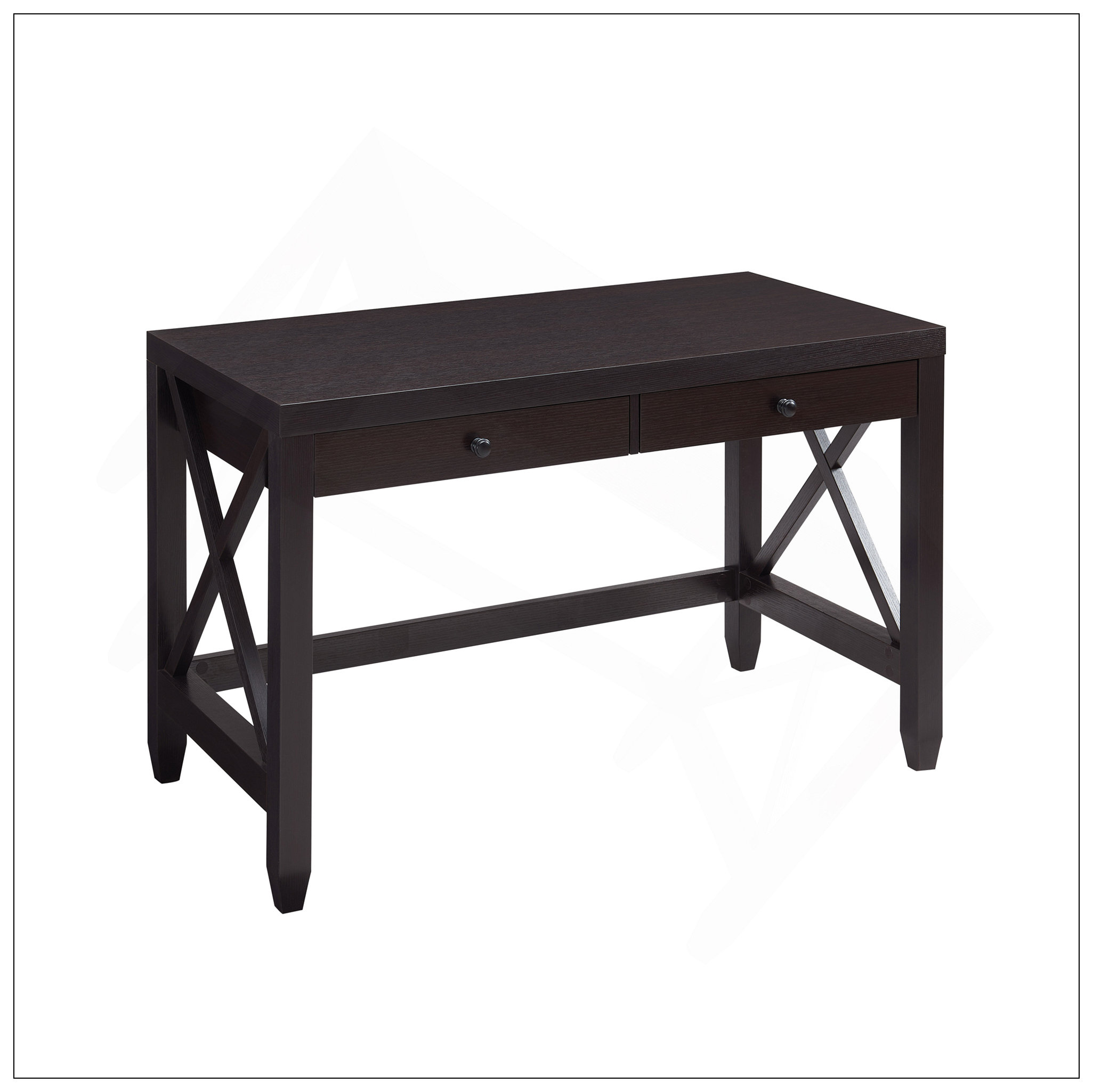Gracie Oaks Sturdy Wooden Office Desk With Two Drawers And Stylish X ...