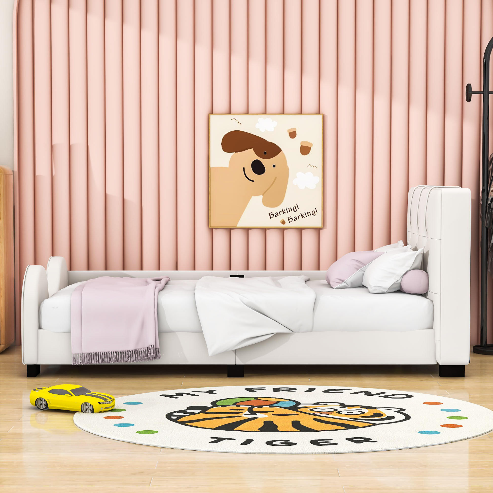 Ebern Designs Twin Upholstered Platform Bed with Rail and Headboard ...