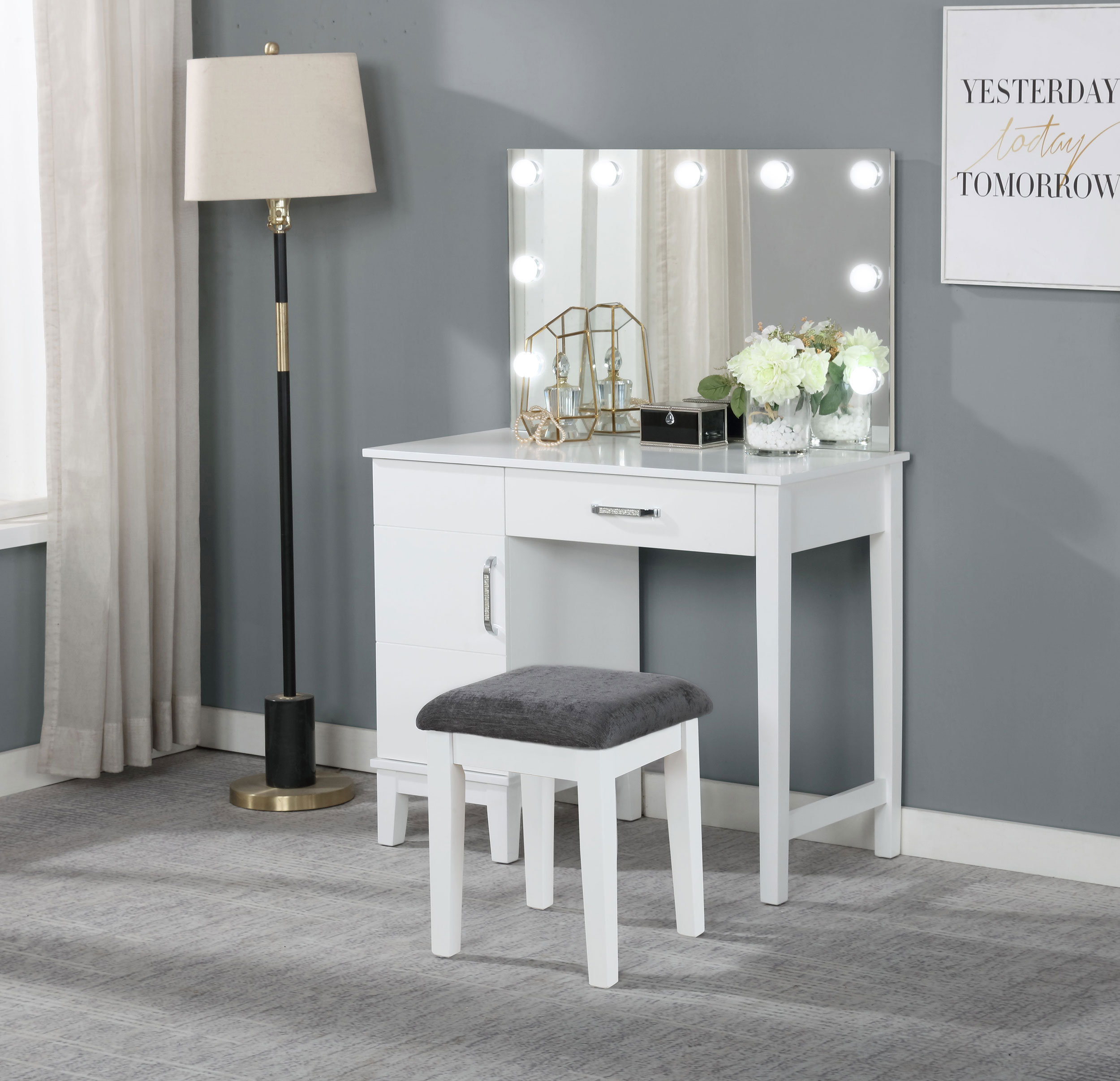 Red Barrel Studio® Emalee Elijah Vanity Set With Lighting & Stool | Wayfair