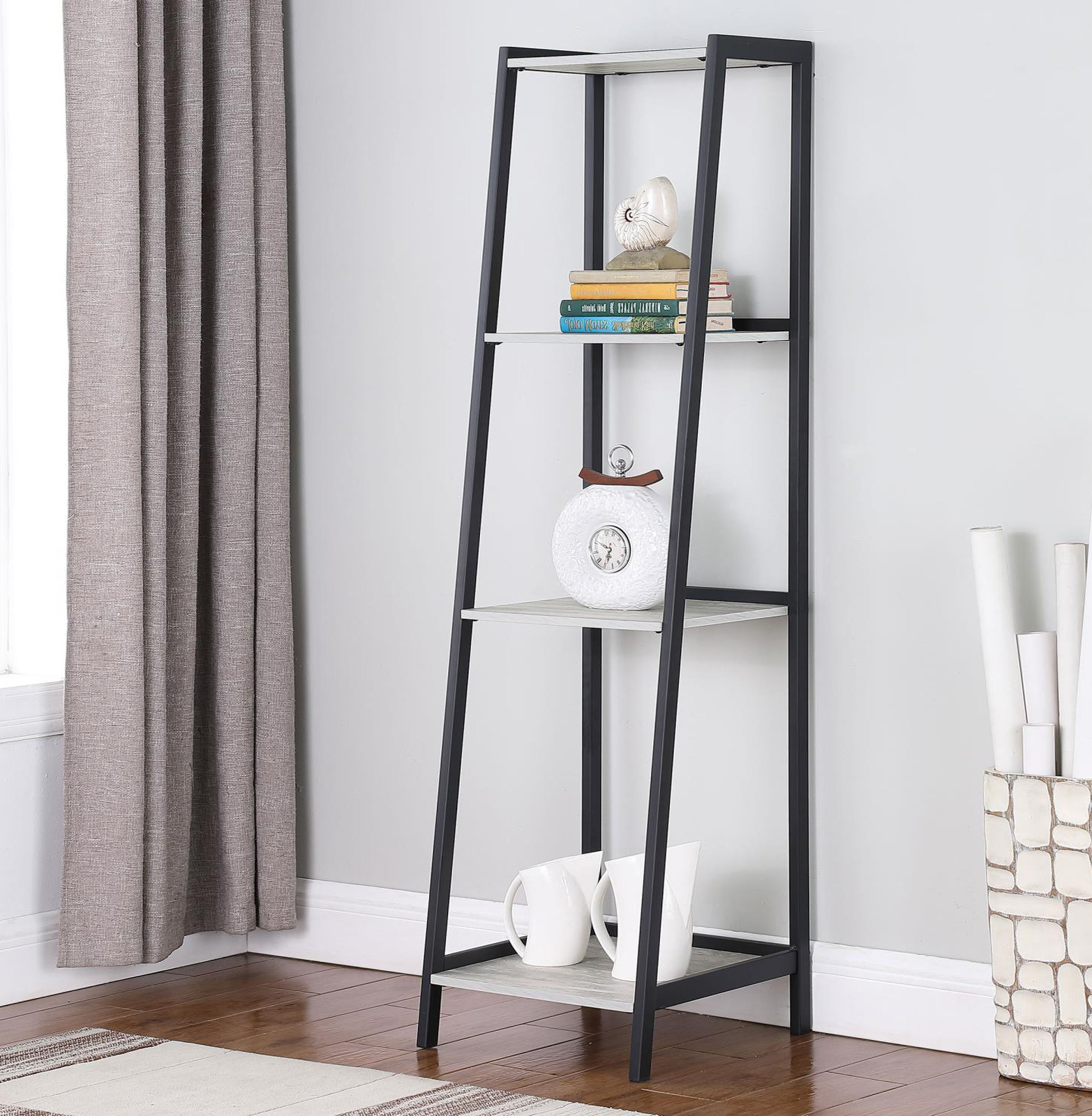 Ebern Designs Maquan Ladder Bookcase in Gray and Black | Wayfair