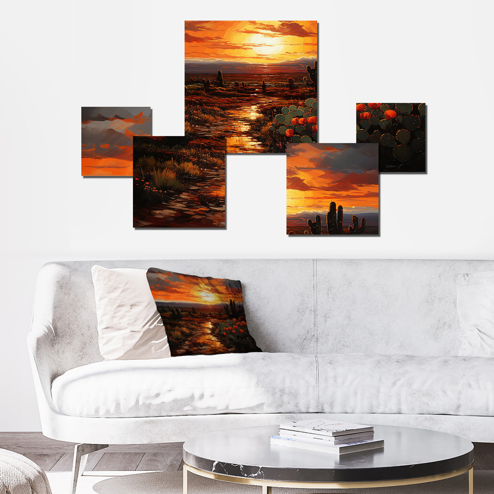Loon Peak Cactus Sunset Desert Dreams - Desert Square Wall Art Set Of 5 ...