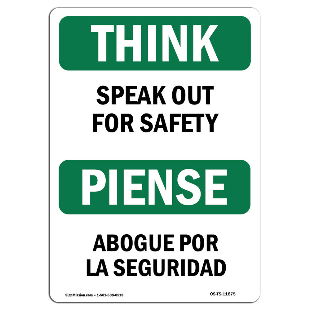 SignMission Osha Think Sign - Speak out for Safety Bilingual - Wayfair ...