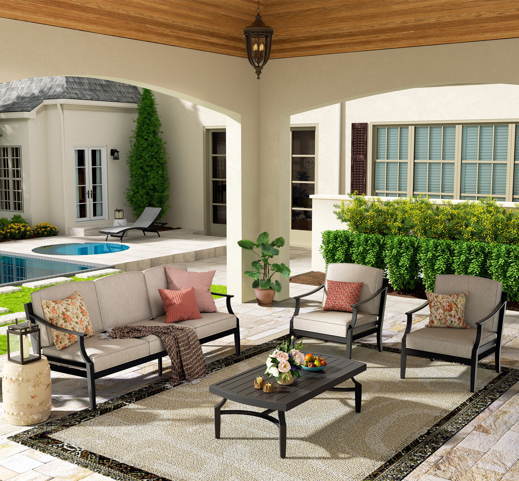 Peak Home Furnishings Tamarin 4 Pieces Outdoor/Indoor Aluminum Patio ...