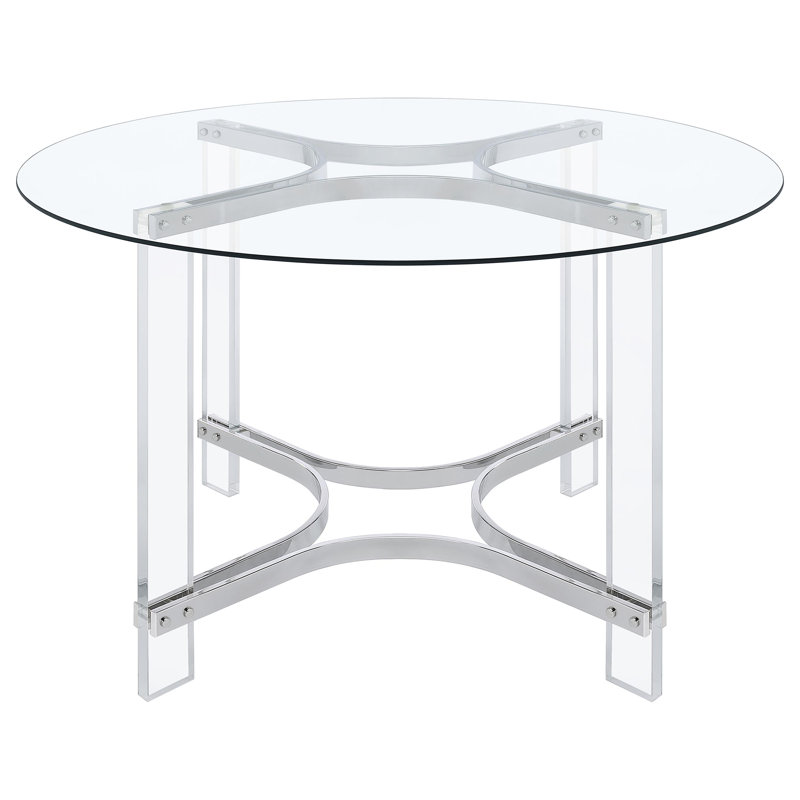 Ivy Bronx Deava 47-Inch Round Glass Top Acrylic Dining Table Chrome ...