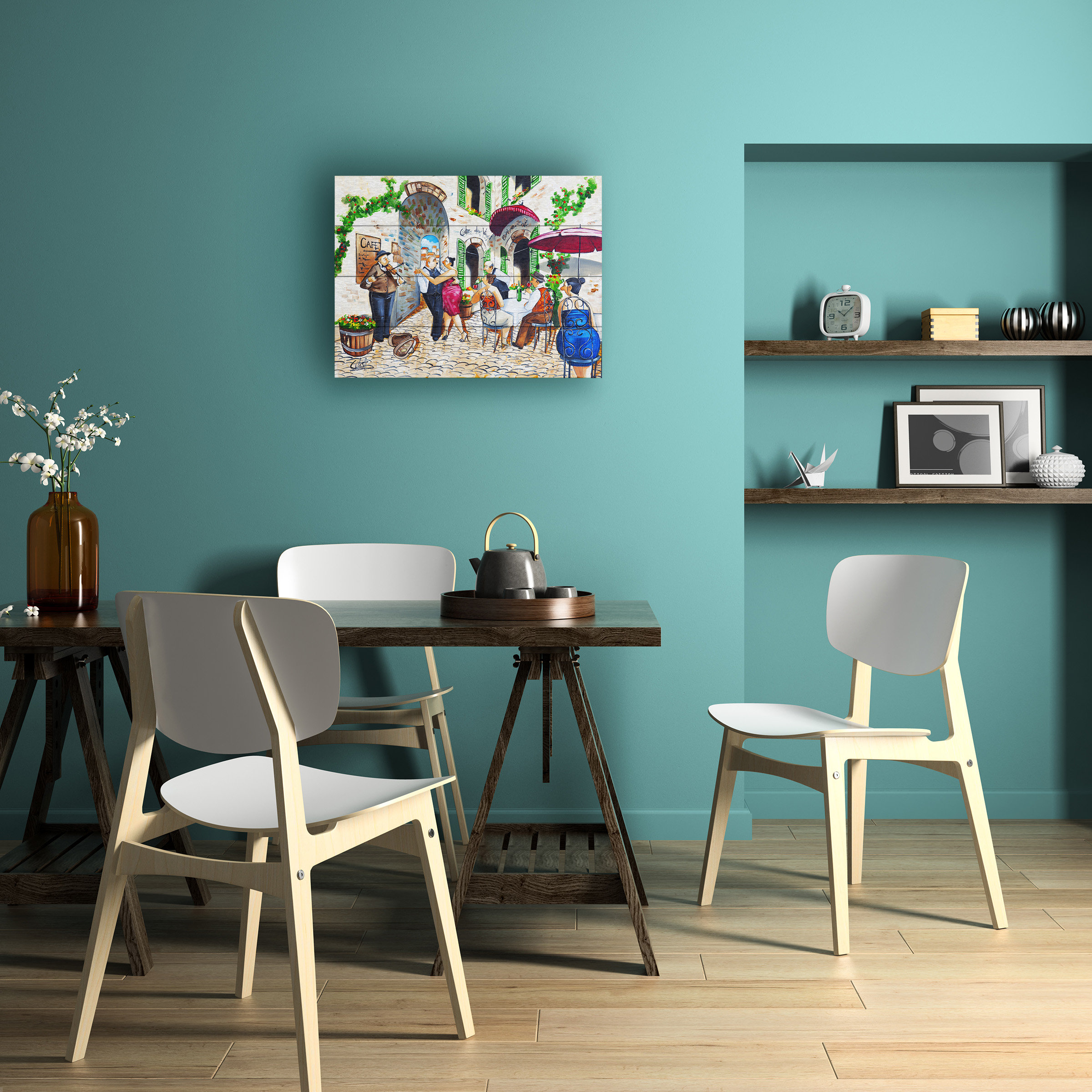 Trademark Fine Art Ronald West Corner Cafe At Cafe Da Vinci Wood Slat ...