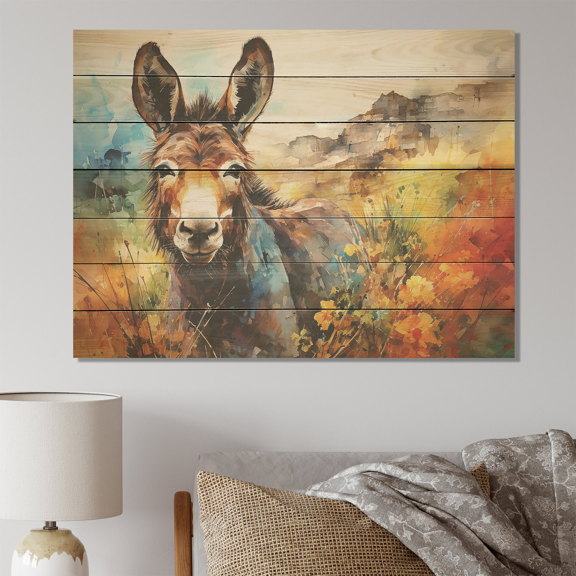 Ophelia & Co. Patchwork Donkey Pastures I - Donkey On Wood Print | Wayfair