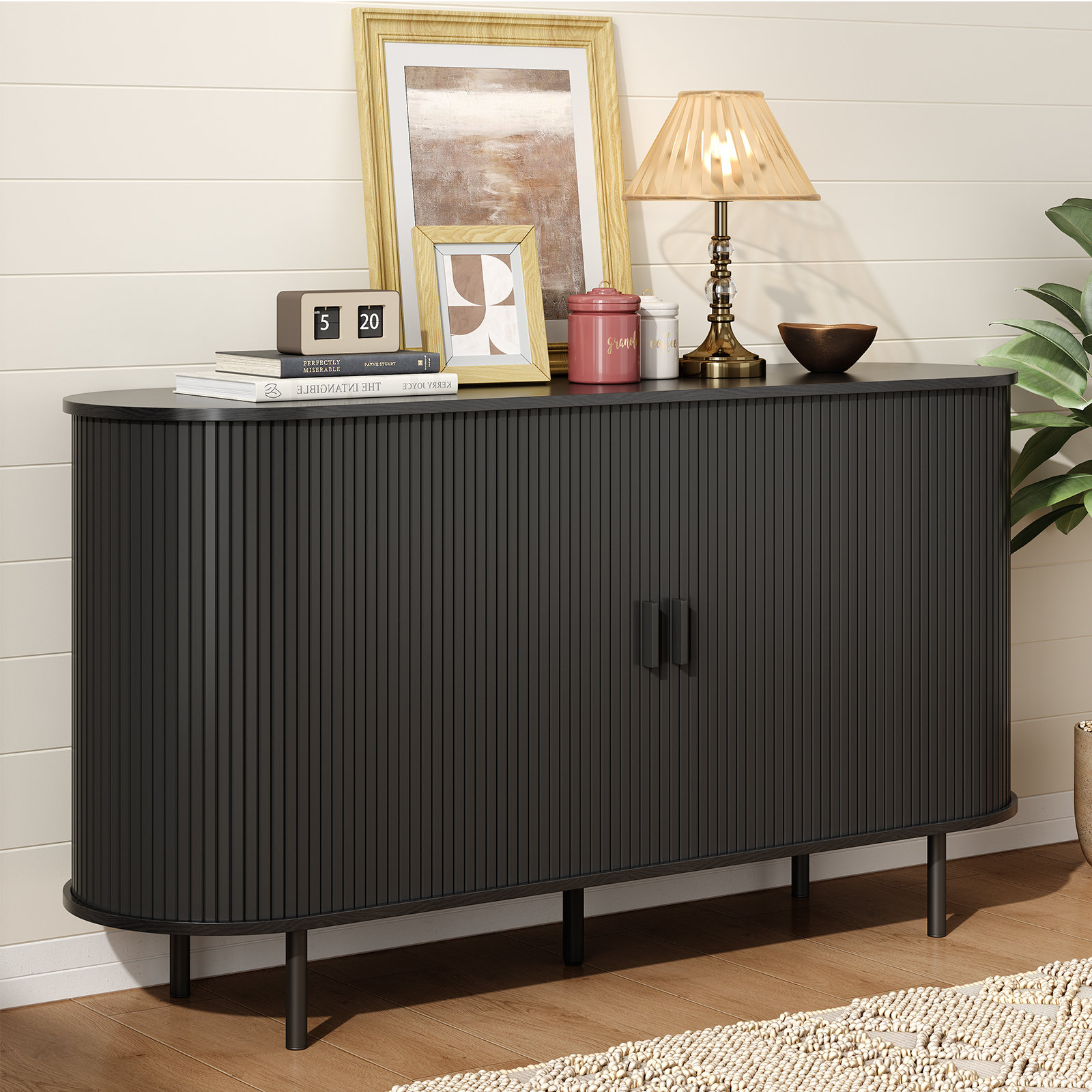 Ebern Designs 55'' Sideboard Storage Cabinet With Doors And Shelves ...