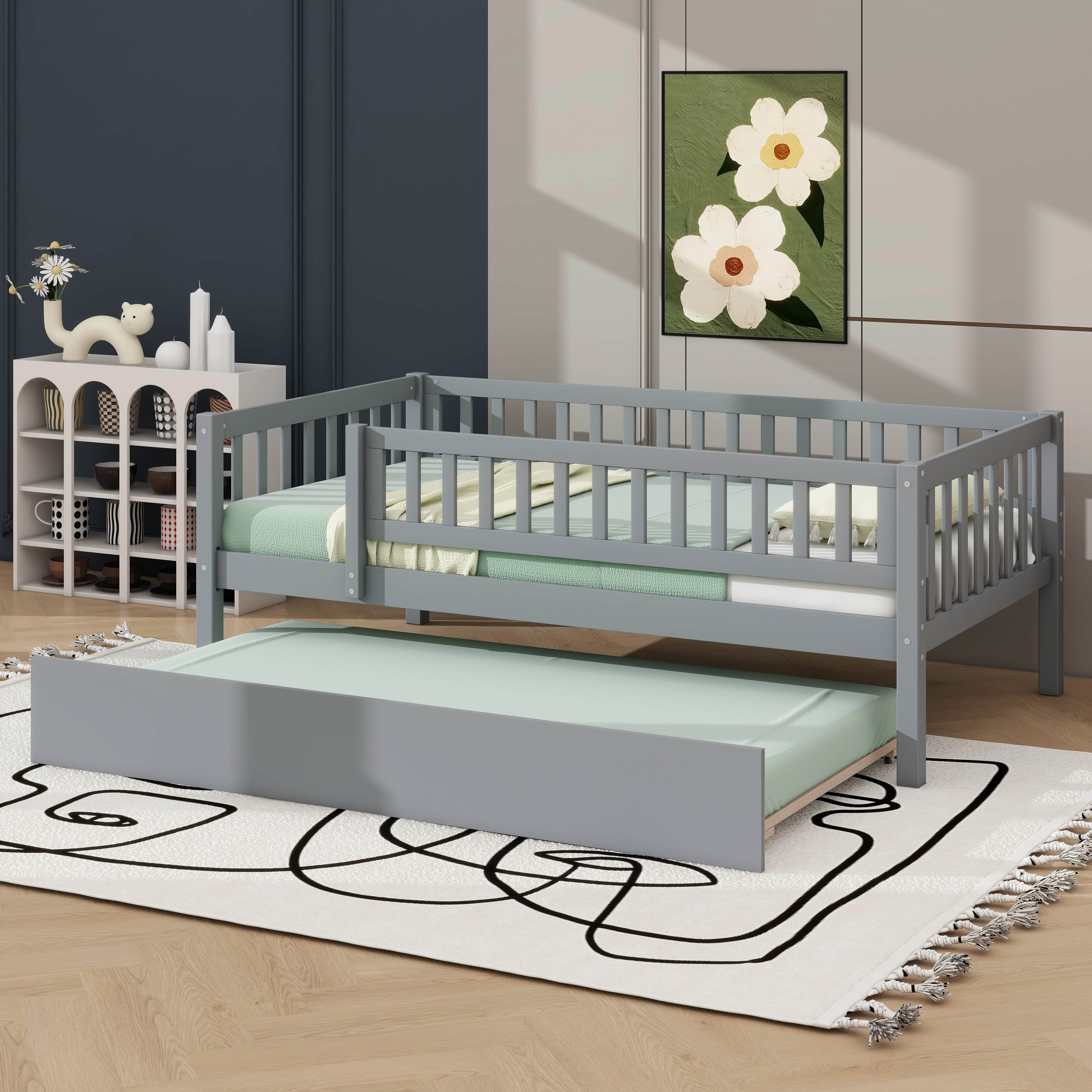 Harriet Bee Twin Size Charming Wooden Daybed With Underbed Trundle And ...