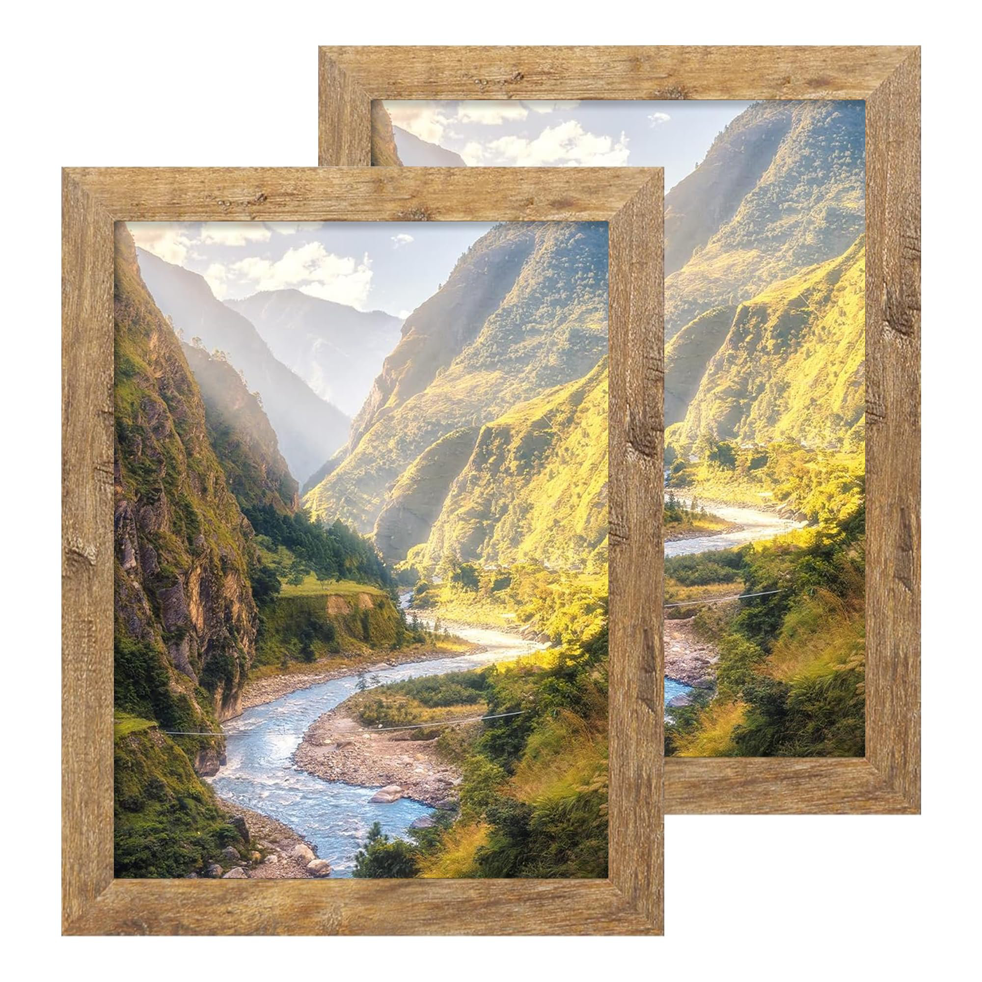 Gracie Oaks 9X12 Picture Frame Set Of 2, Rustic Brown Wood With Glass ...