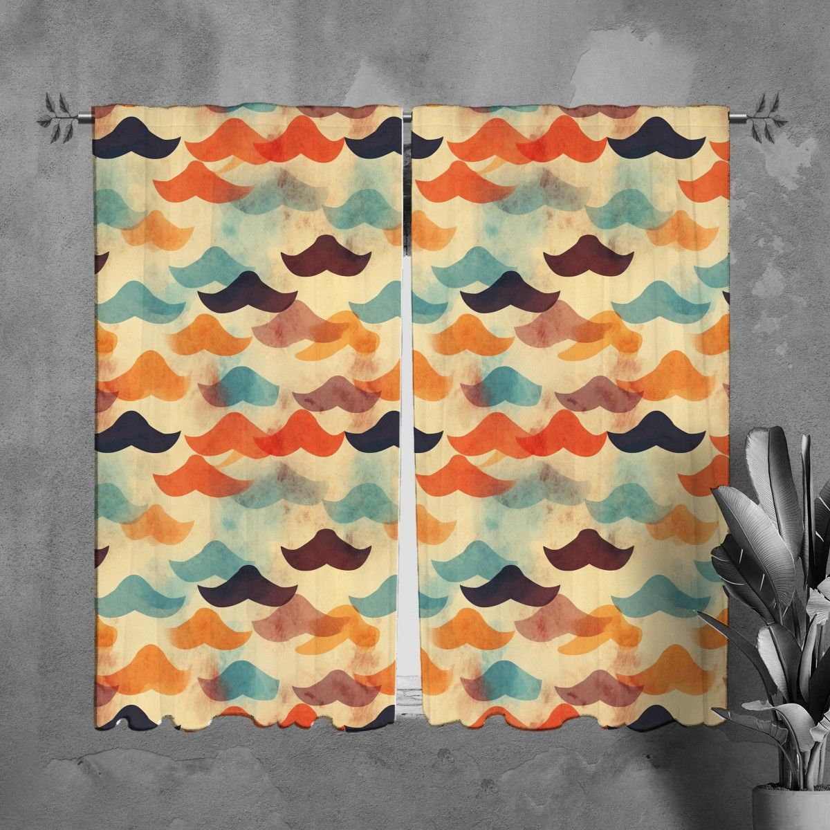 East Urban Home Tashawnda Mustache Window Curtains Hipster Blue Drapes ...