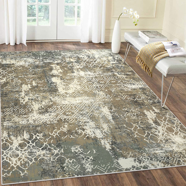 17 Stories Modern Abstract Neutral Washable Area Rugs, Soft Carpet for ...