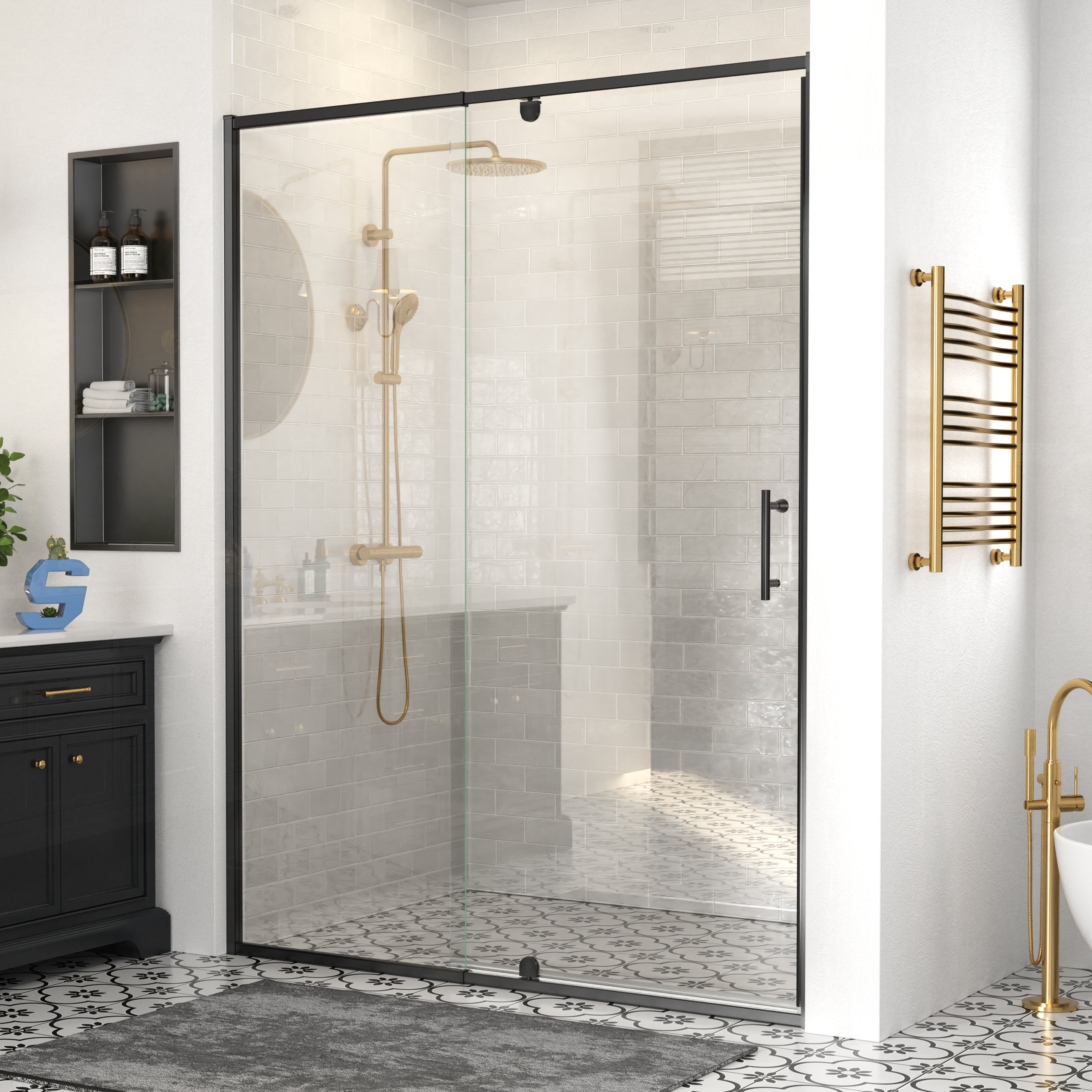 SUPERFLO 44-48＂W X 71＂H Semi-Frameless Pivot Swing Shower Door with 1/4＂Tempered Glass | Wayfair