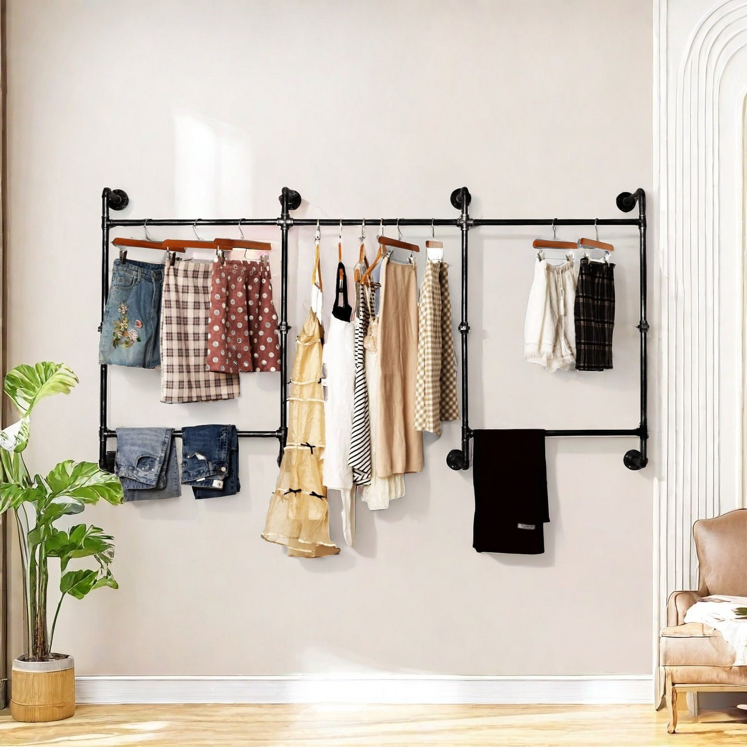 Williston Forge Industrial Wall Clothes Rack. Heavy-Duty. Pipe Style ...