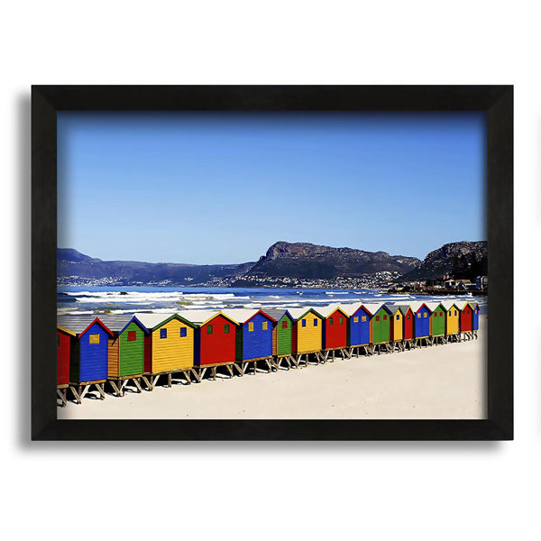 Highland Dunes Colourful Beach Hut Line-Up - Picture Frame Photograph ...