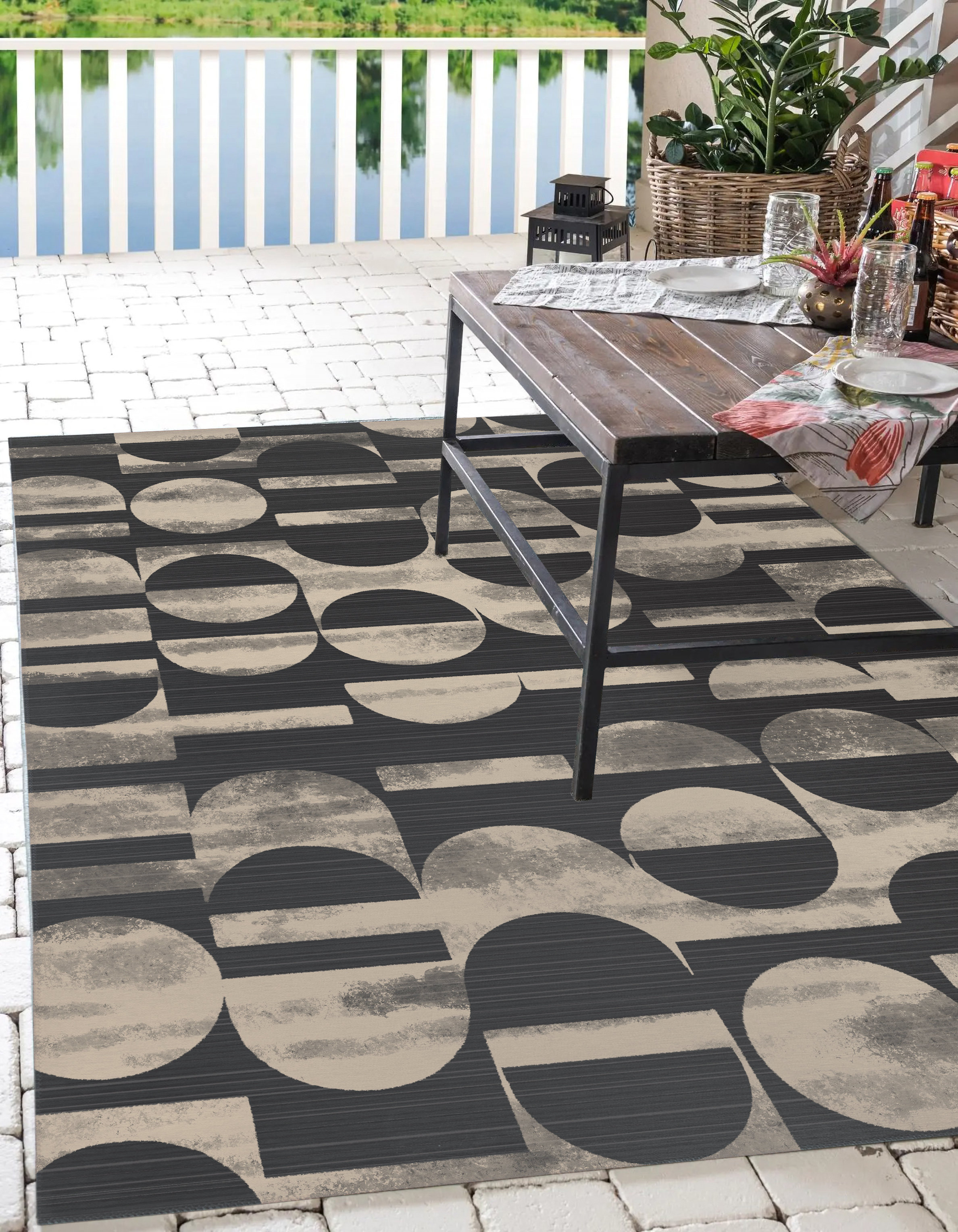 George Oliver MOONLIGHT CHARCOAL Outdoor Rug By George Oliver - Wayfair ...