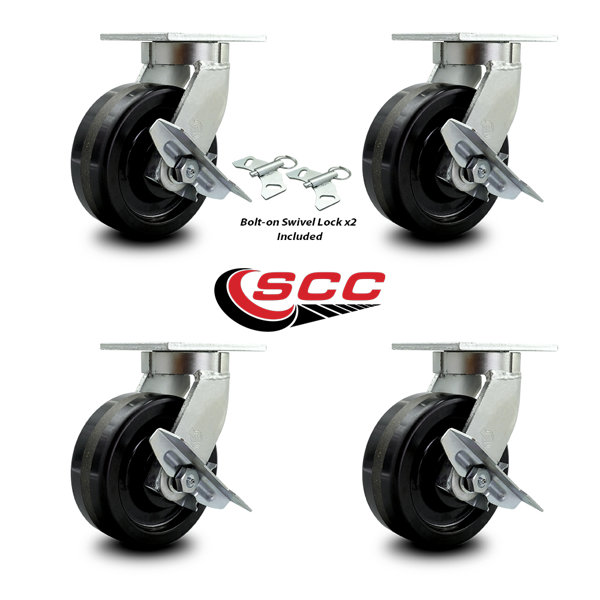 Service Caster Extra Heavy Duty Phenolic Wheel Caster Set 4 Brakes 2 ...