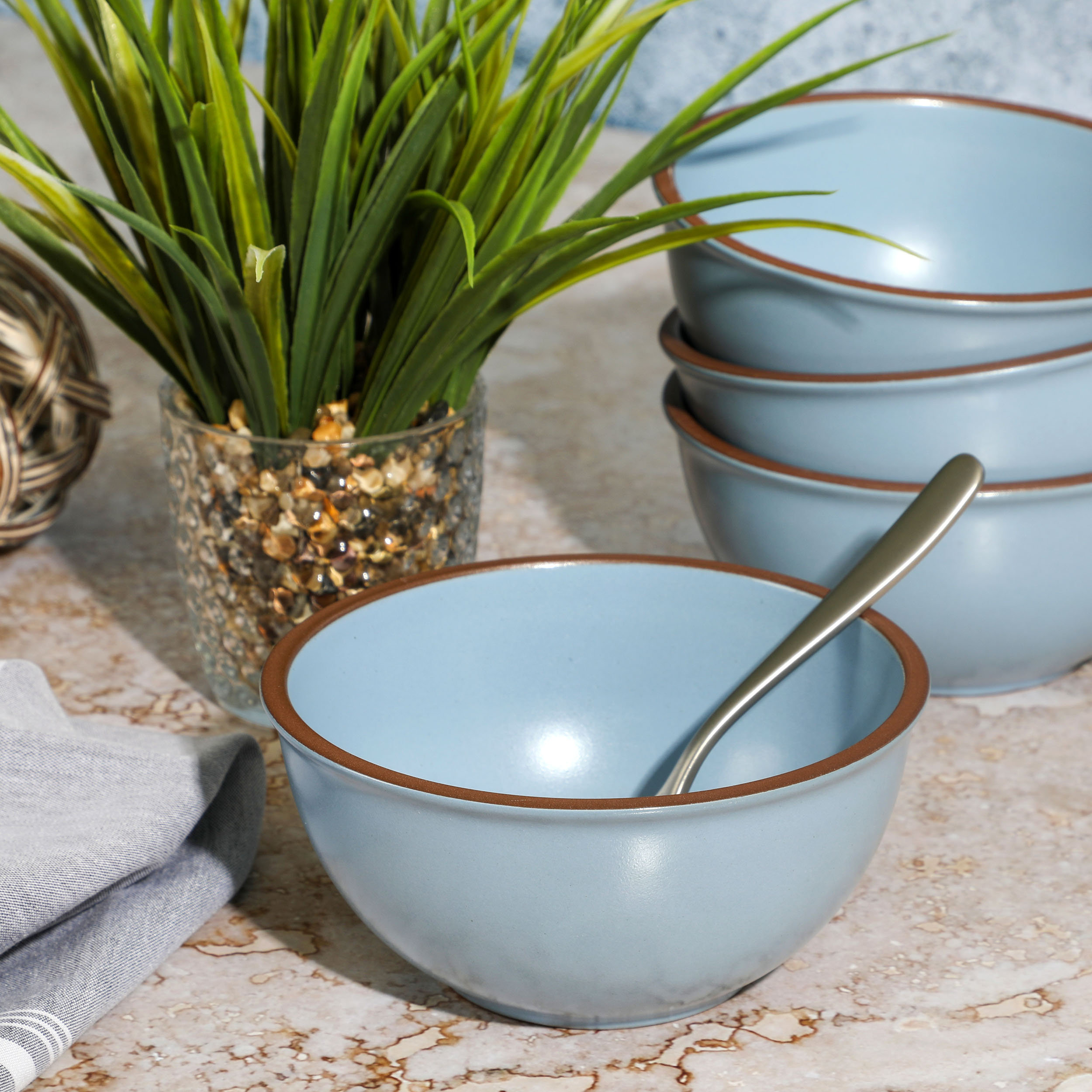 Gibson Elite Dumont 4 Piece Terracota Bowl Set In Light Blue | Wayfair
