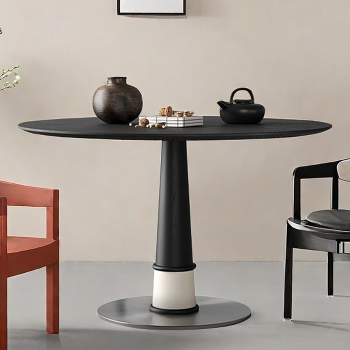 Sleek Surface Designs Retro solid wood round dining table black simple ...
