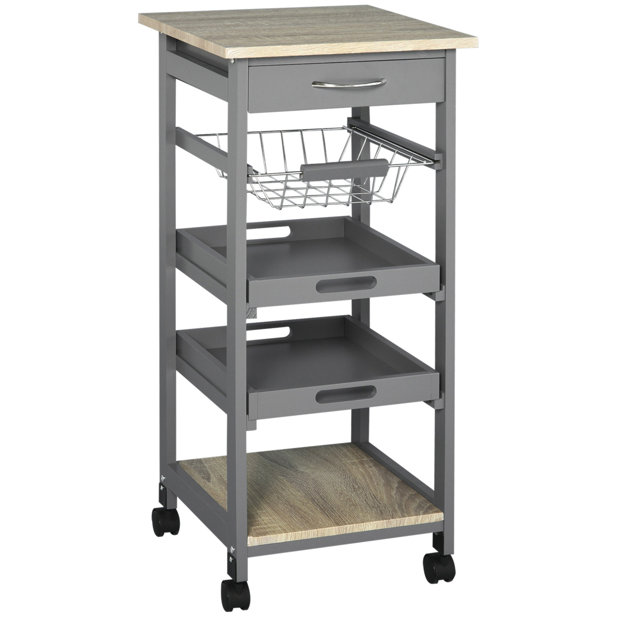 Ebern Designs Mobile Rolling Kitchen Island Trolley With Drawer, Wire ...
