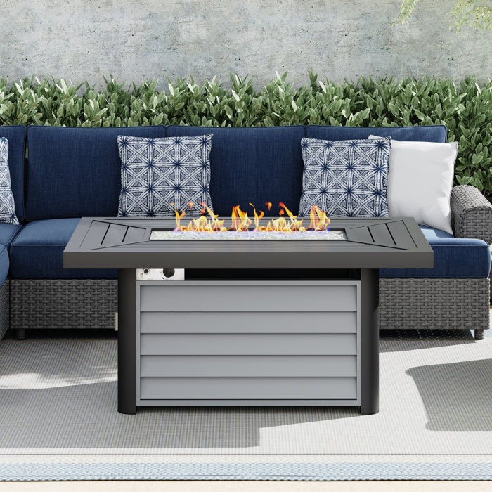 Wade Logan® Baecher Aluminum Propane Outdoor Fire Pit Table with Hidden ...