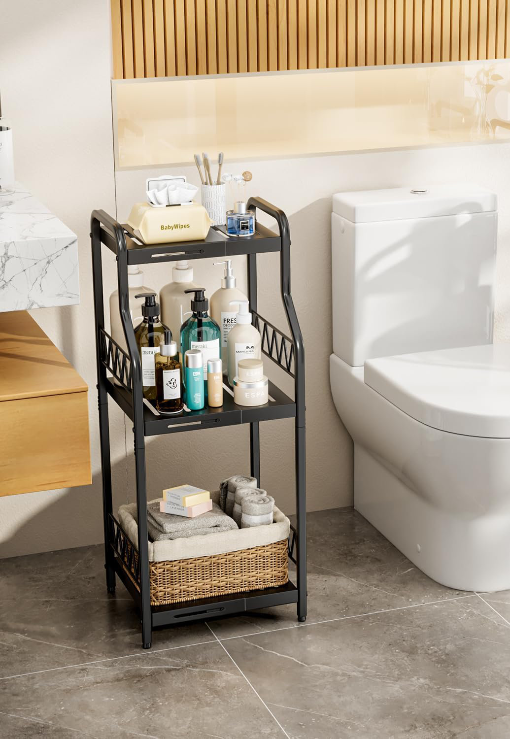 Rebrilliant 3 Tier Expandable Narrow Shelf, Metal Free-Standing Shelves ...