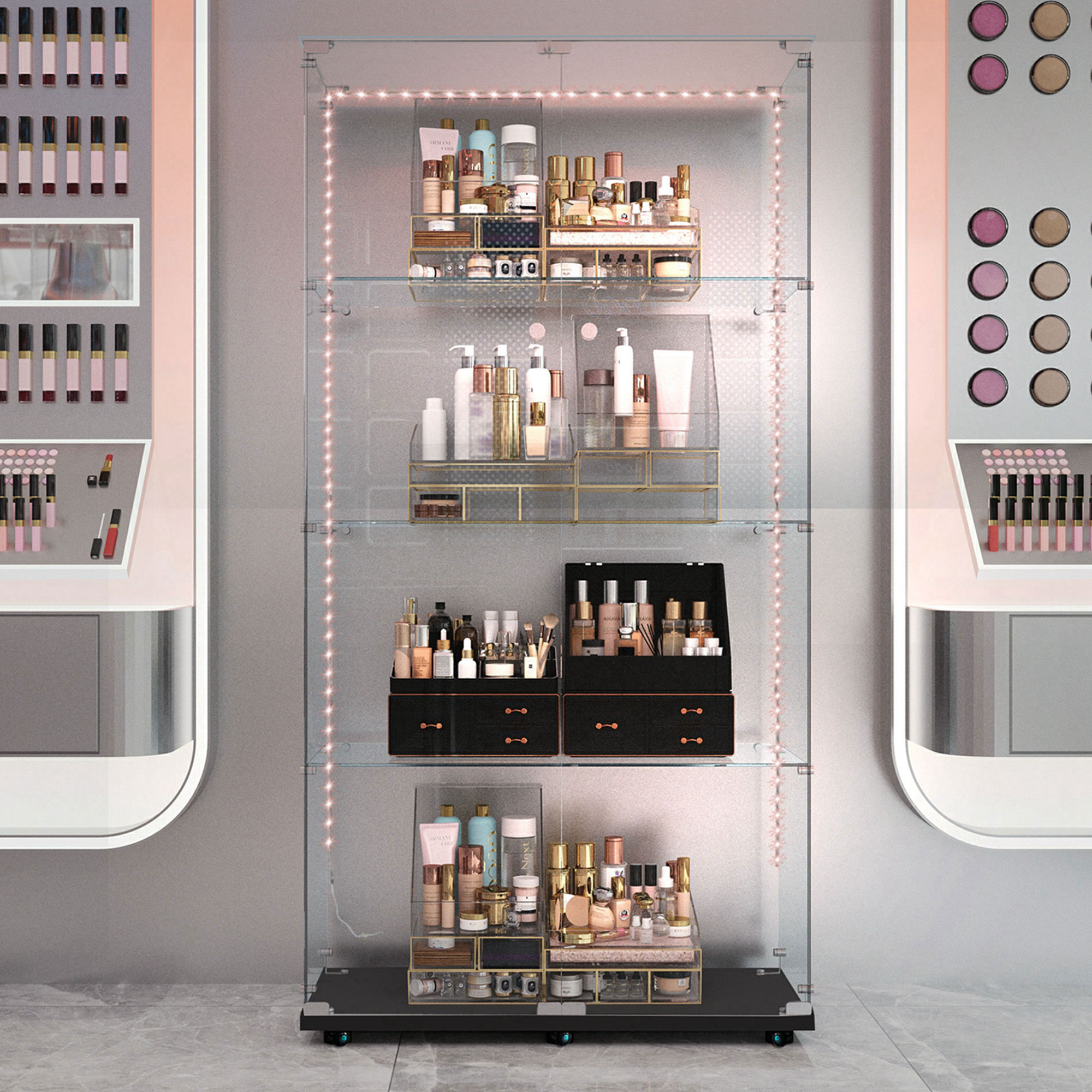 WDDH Glass Display Cabinet With Top Glass Panel, 4 Shelves Glass Curio ...