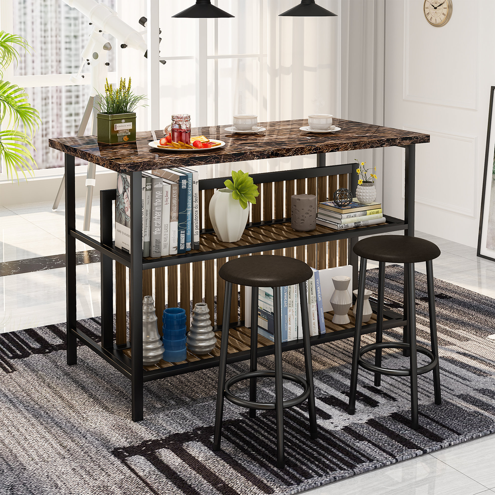 17 Stories Inas 47.24" Steel Kitchen Island Set & Reviews | Wayfair