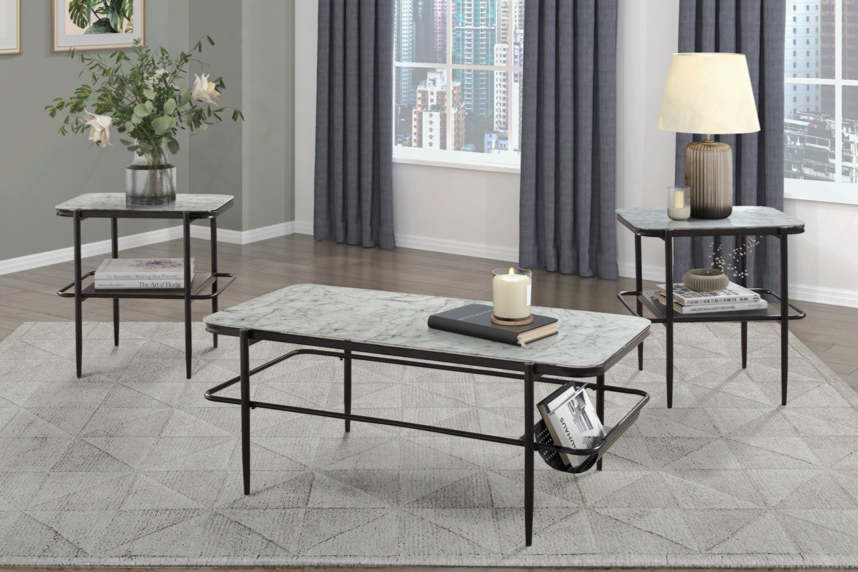 Latitude Run® 3Pc Stylish Occasional Table Set White Marble Print ...