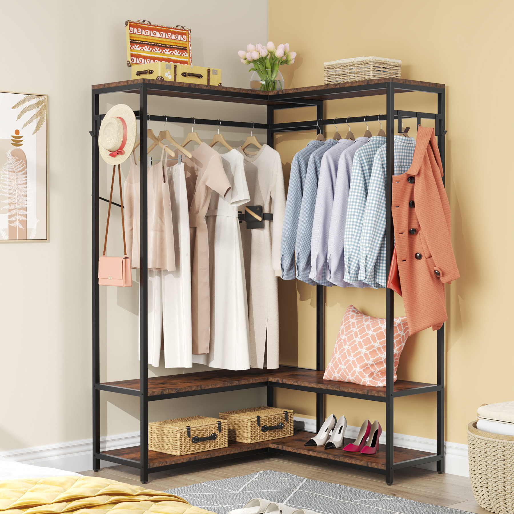 17 Stories L Shaped Clothes Garment Rack Heavy Duty | Wayfair
