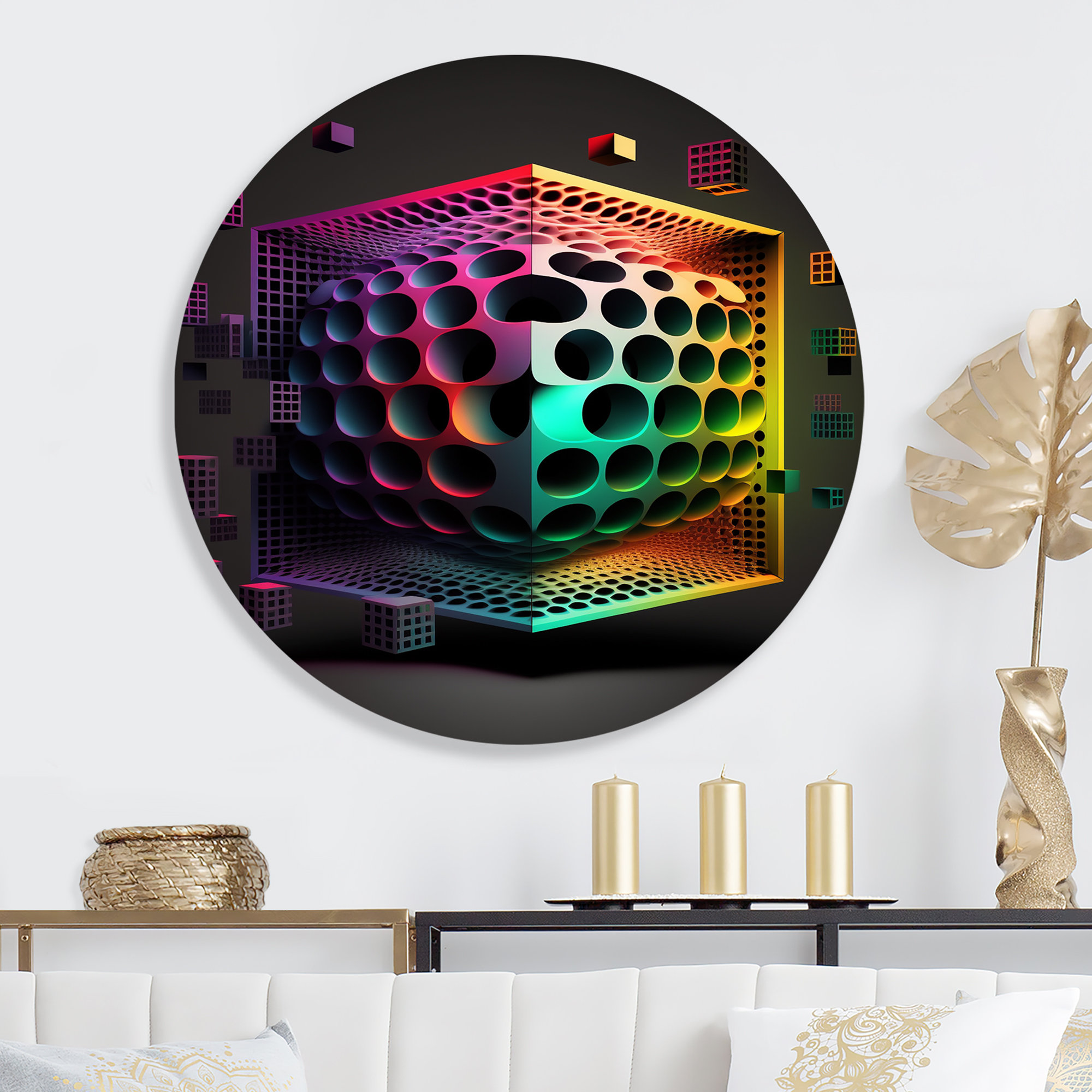 Ivy Bronx Multidimensional Luminogram I - Modern Geometric Metal Circle ...