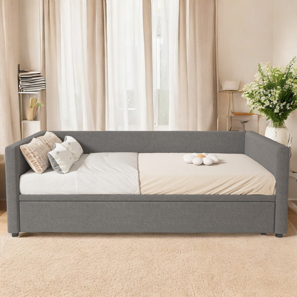 ModernMoments 3FT Single Bed 90X190cm Grey Linen Upholstered Bed, Can ...
