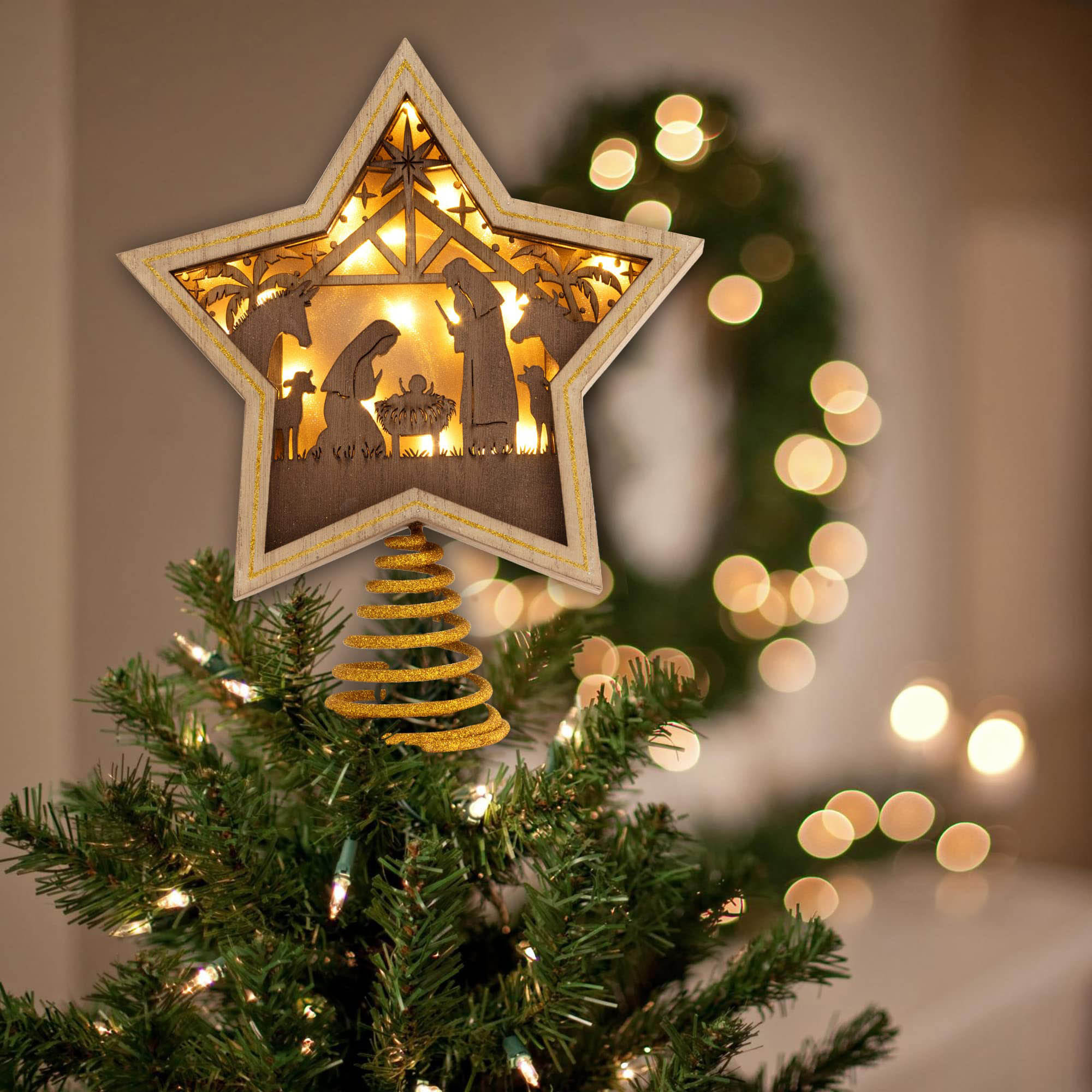 Sumdop-S Golden Star Nativity Tree Topper - Lighted | Wayfair
