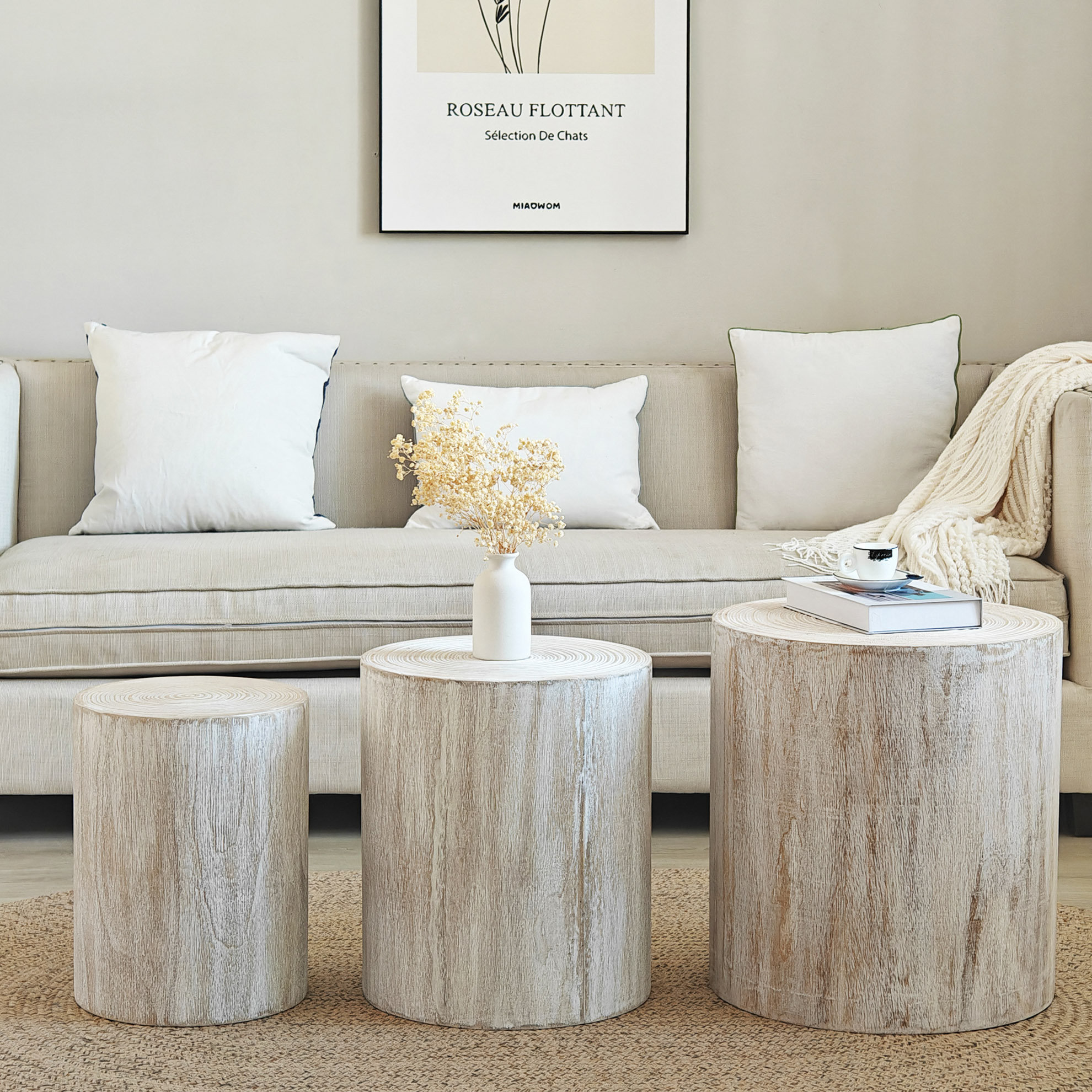 George Oliver Ensemble de 3 tables basses rondes en bois, tables de ...