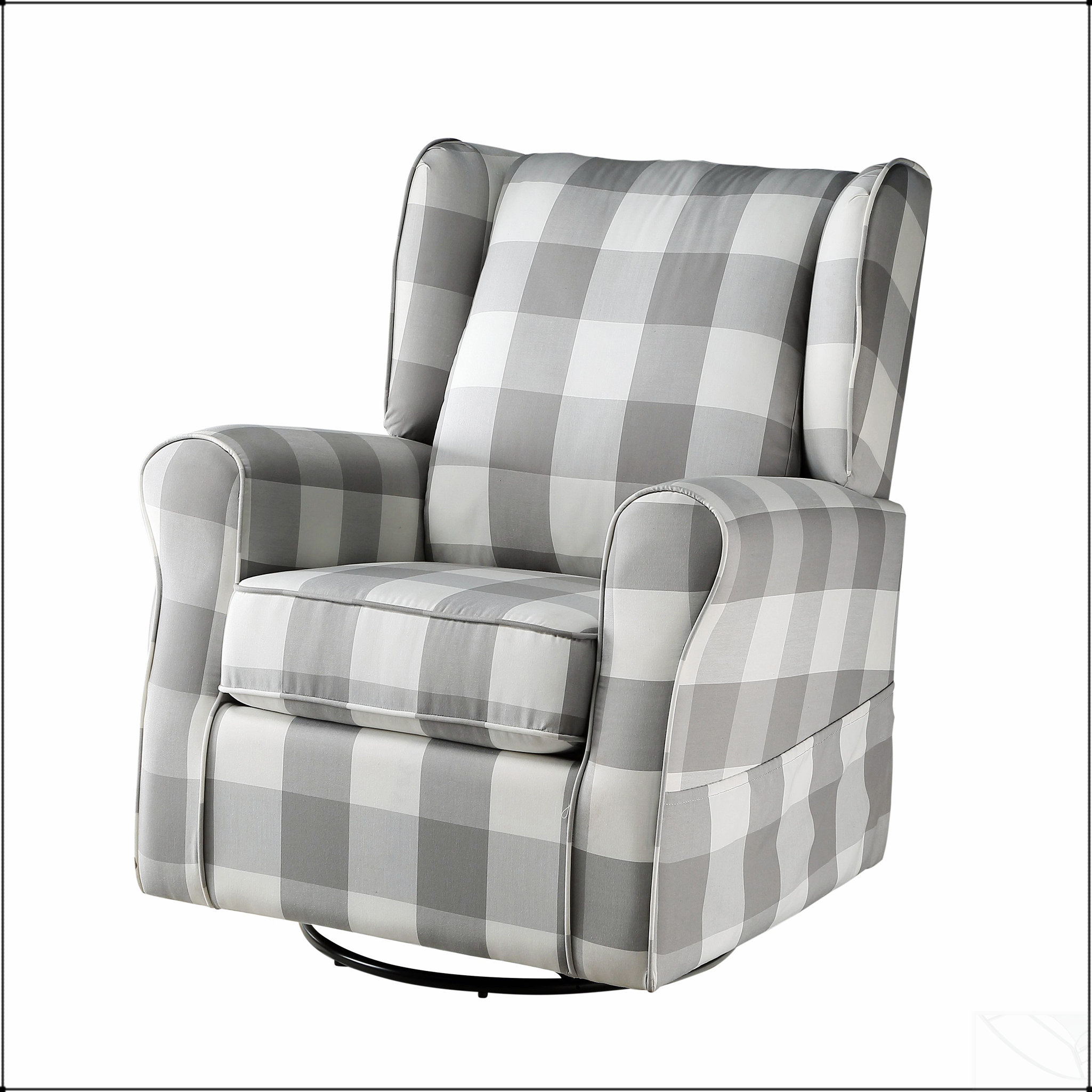 Latitude Run® Grey And White Rolled Arm Swivel Chair With Glider ...