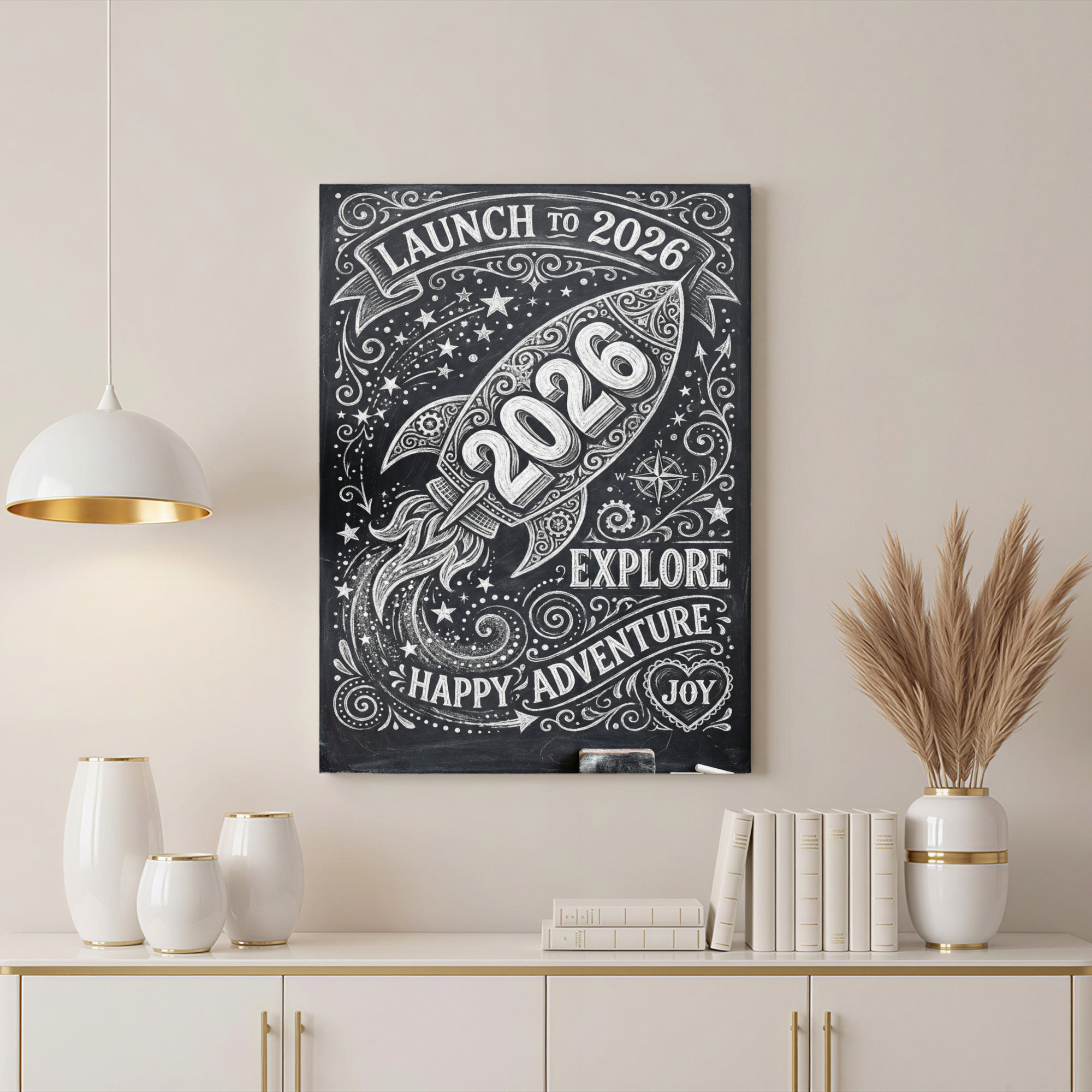 August Grove® Launch To 2026 Rocket Chalkboard Style Canvas Wrapped ...