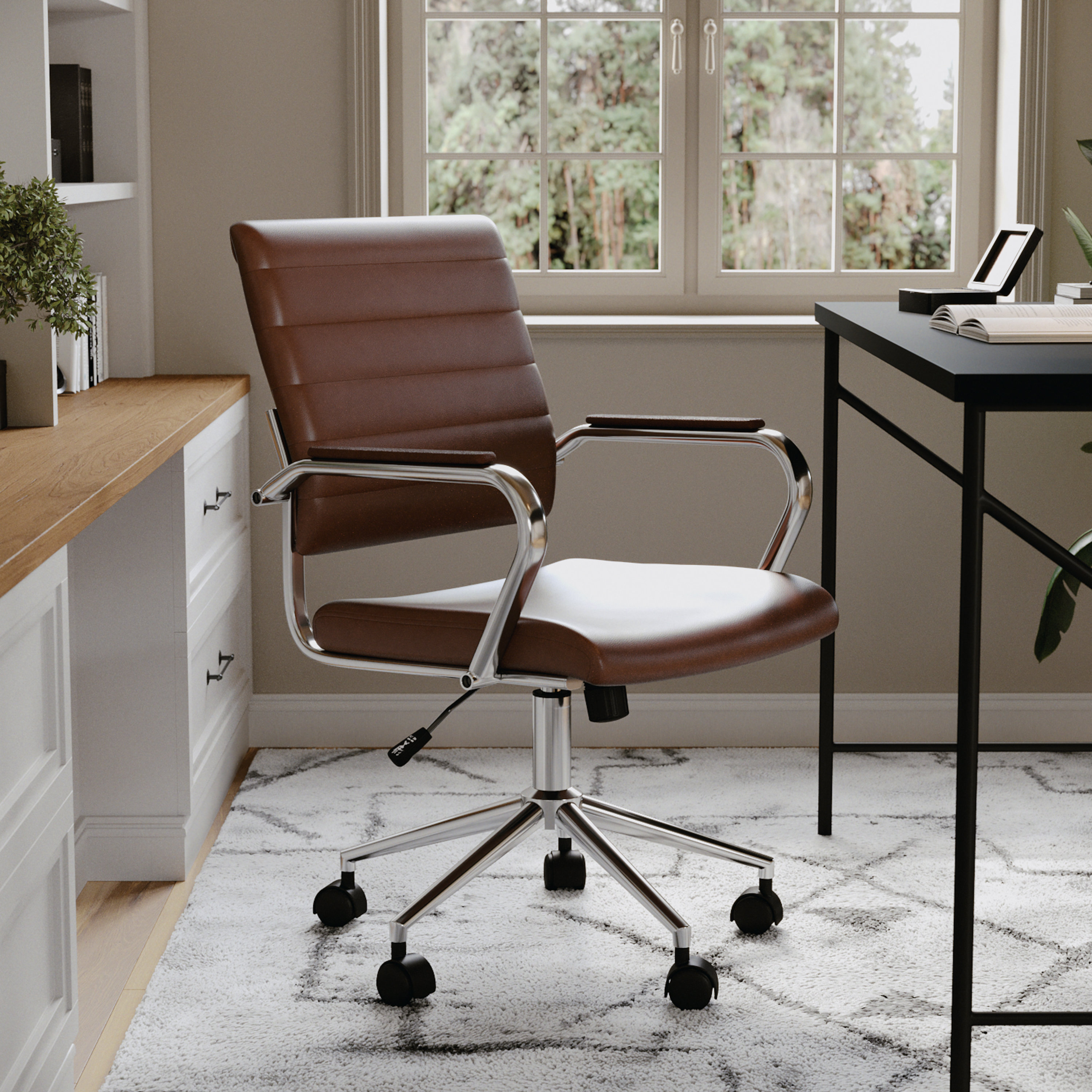 Martha Stewart Piper Upholstered Ribbed Faux Leather Swivel Home Office ...